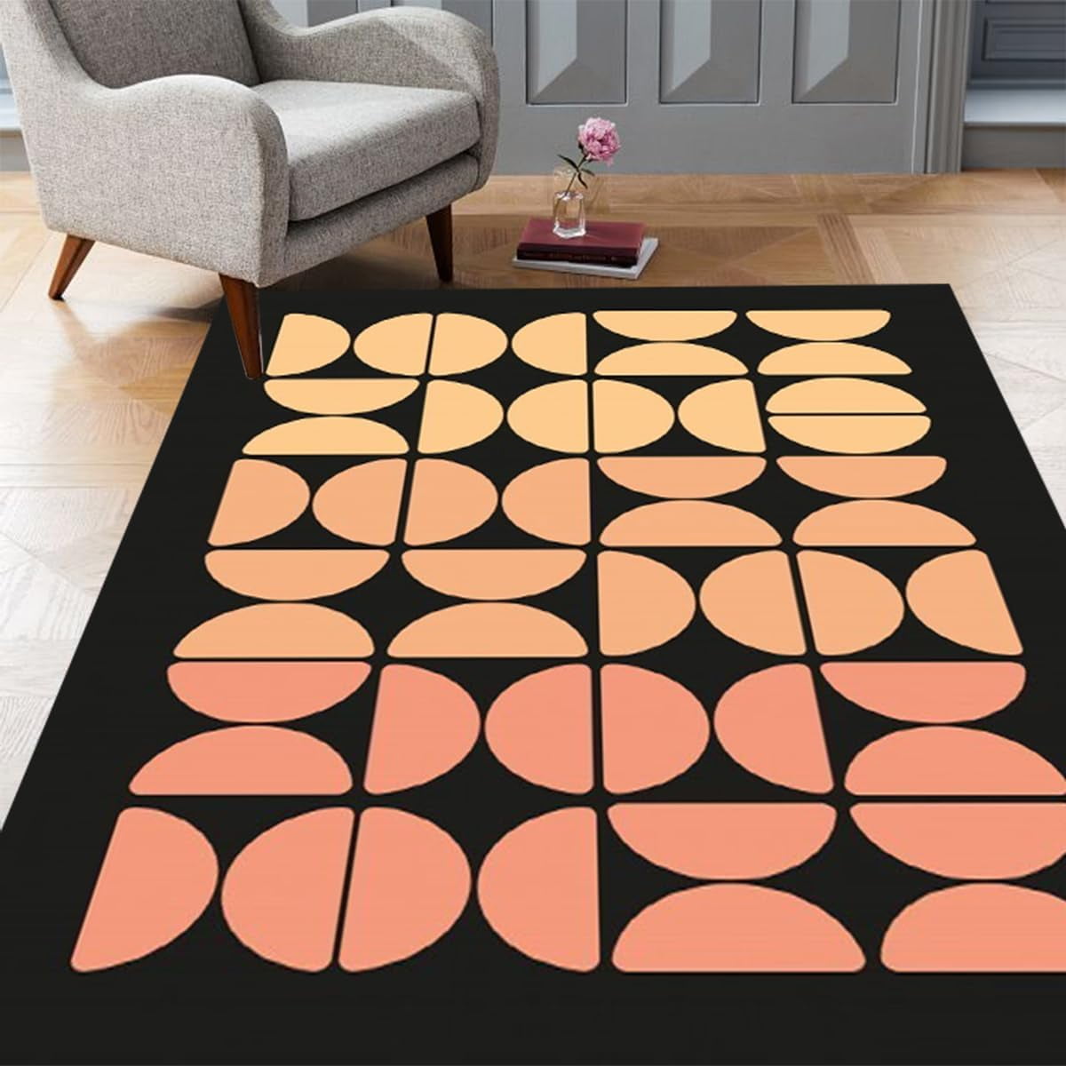 Rust Red Black Minimalist Mid Century Modern Abstract Area Rug for ...