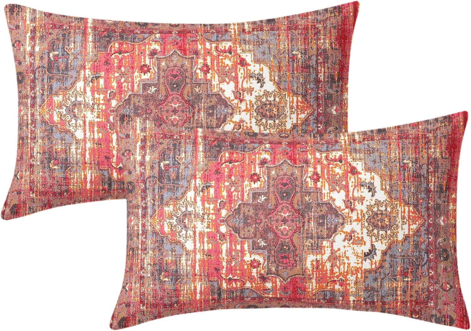 Rust Red Ethnic Boho Lumbar Pillow Covers 12x20 Inch Bohemian Carpet ...