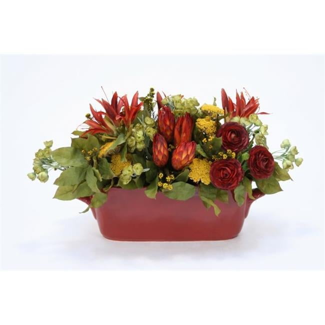 Rust Red, Gold & Green Floral in Oval Rust Planter - Walmart.com