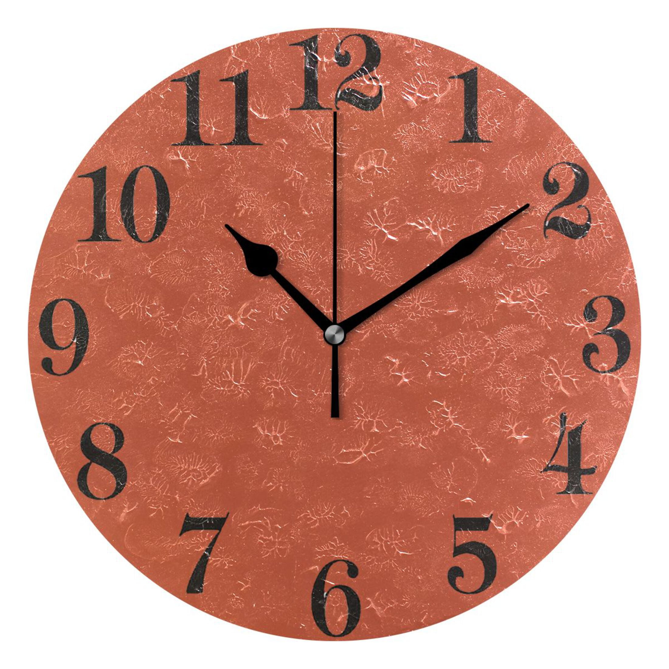 Rust Red Round Wall Clock Battery Operated Silent Non-Ticking Bedroom ...