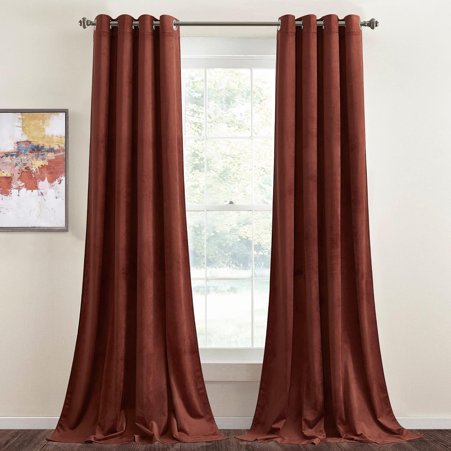 Rust Red Velvet Curtains 108 Inches Long, Grommet Energy Efficient ...