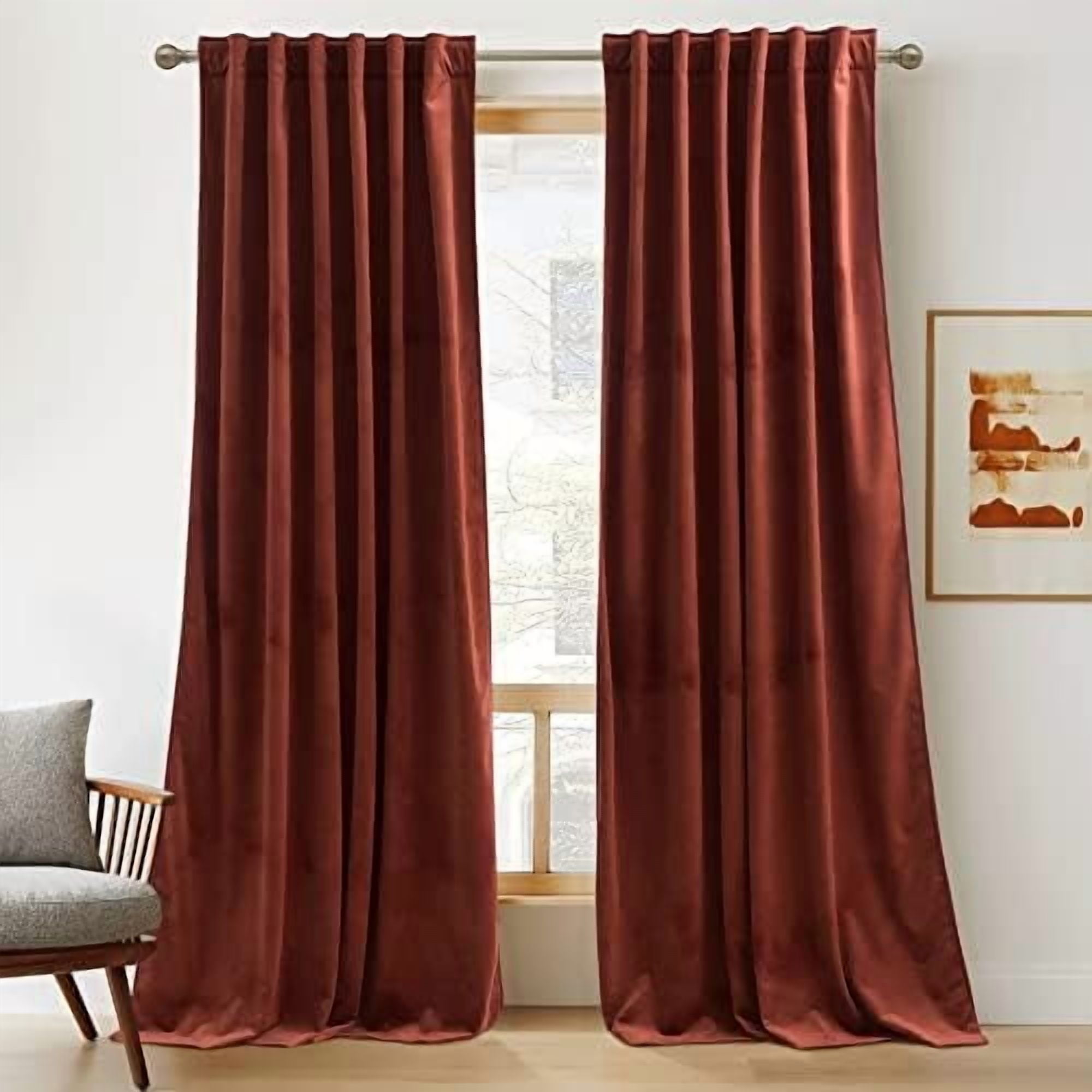 Rust Red Velvet Curtains 96 inches Long, Thermal Insulated Panel for ...