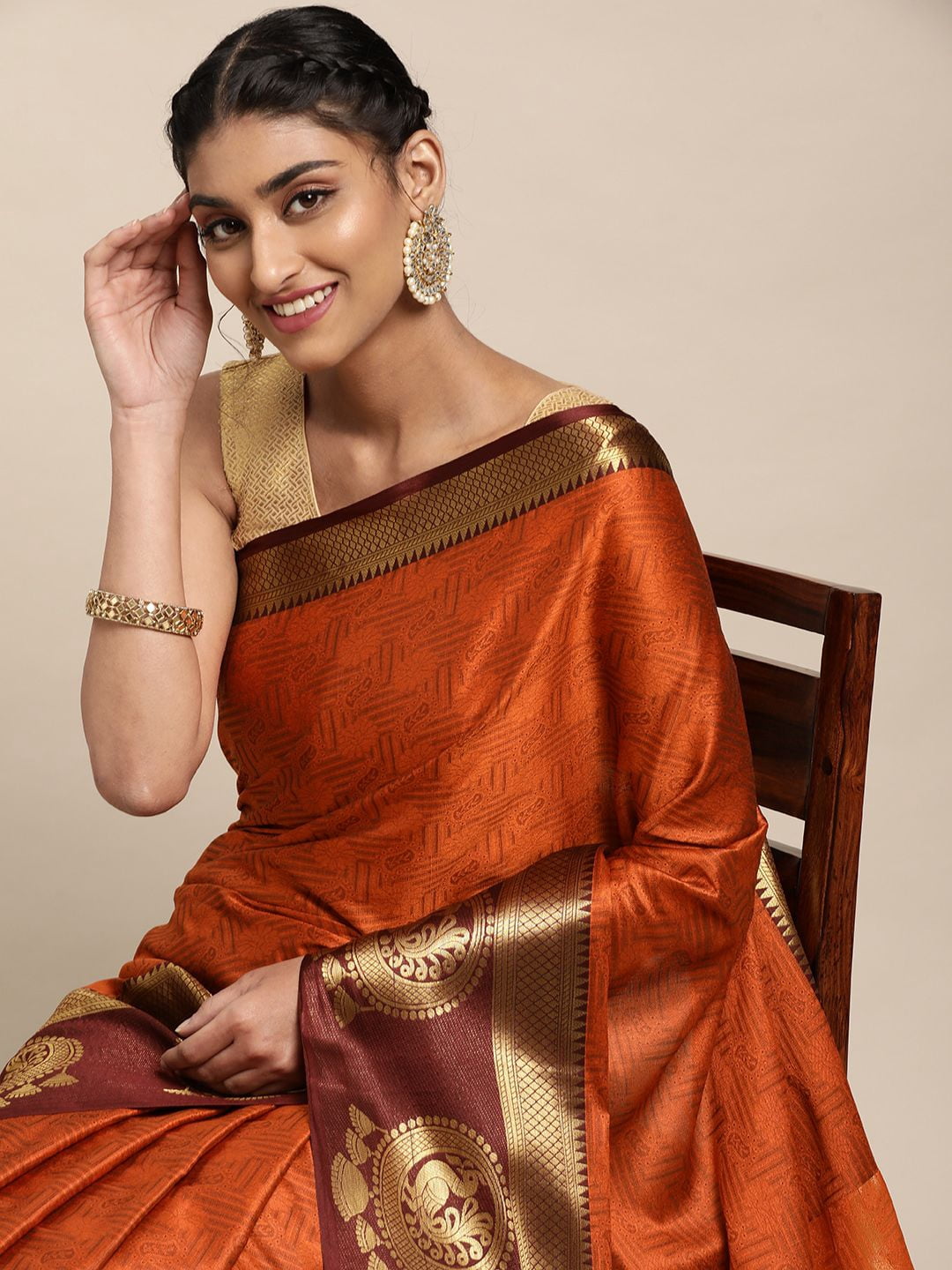 Rust Red Woven Design Banarasi Saree - 17274966 - Walmart.com