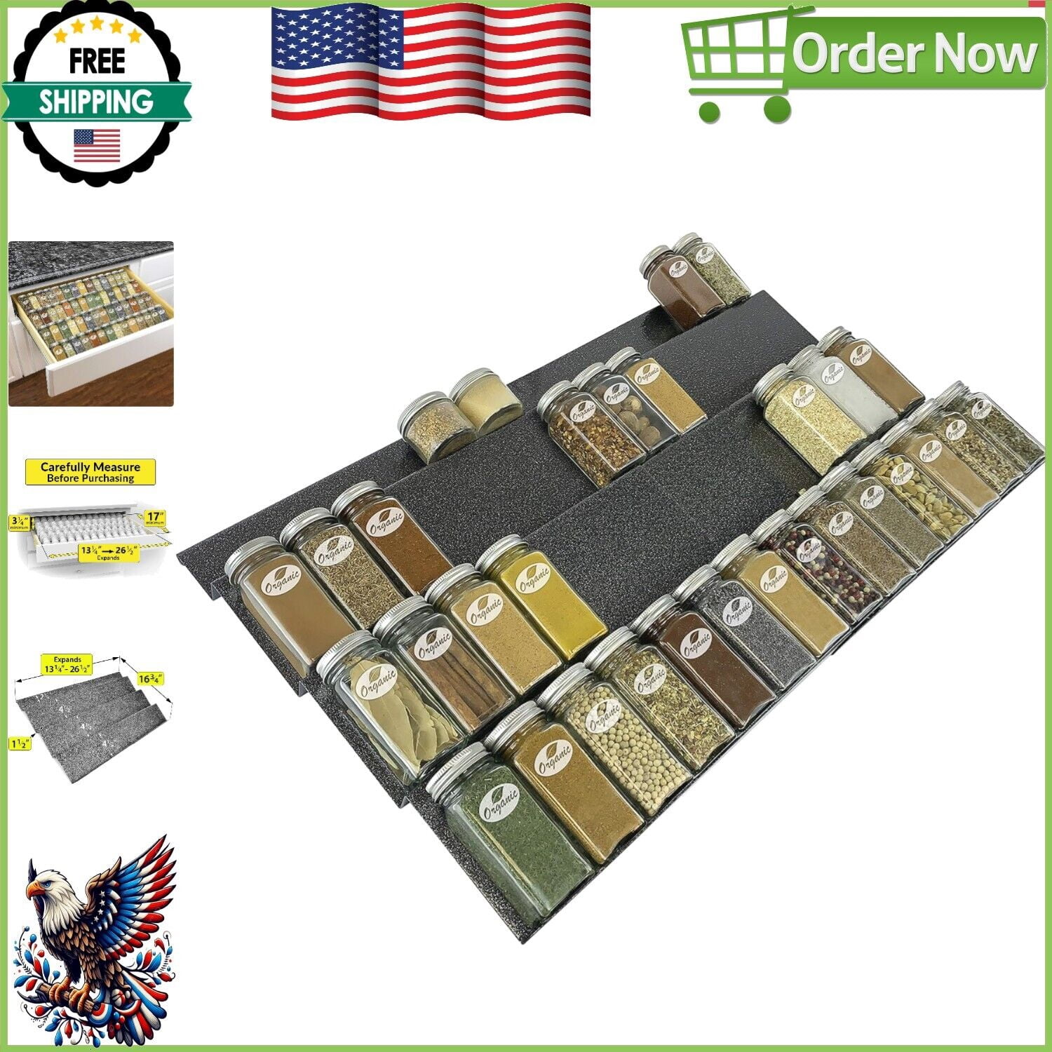 Rust-Resistant 4-Tier Spice Rack Tray - Fits Up to 64 Jars, Silver ...