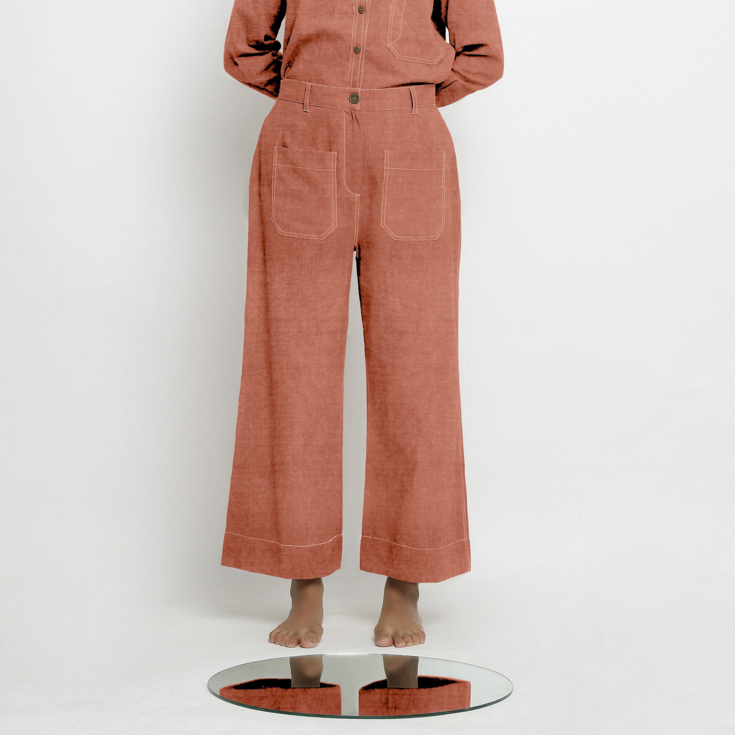 Rust Sandstone Linen Patch Pocket Wide Legged Pant - Walmart.com
