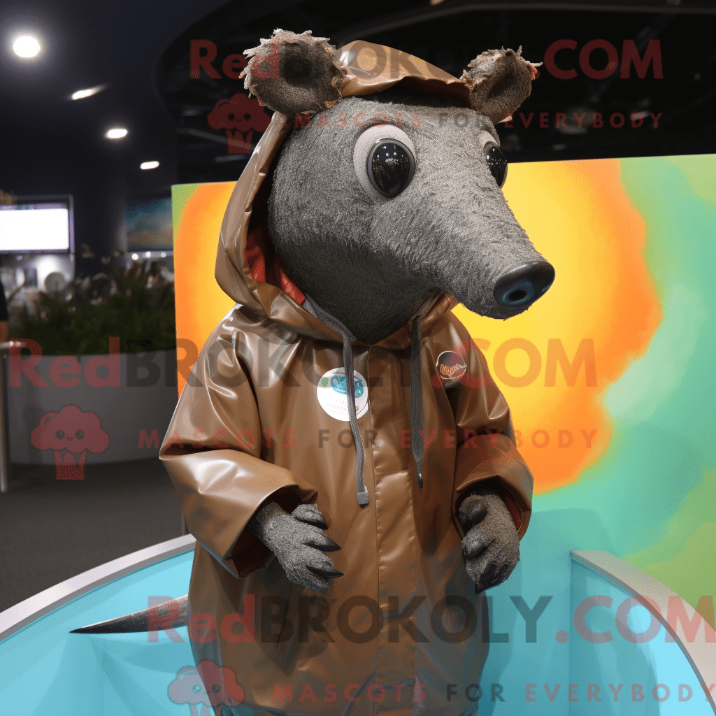 Rust Tapir REDBROKOLY mascot costume character dressed with a Raincoat ...