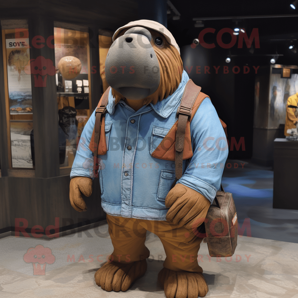 Rust Walrus REDBROKOLY mascot costume character dressed with a Chambray ...