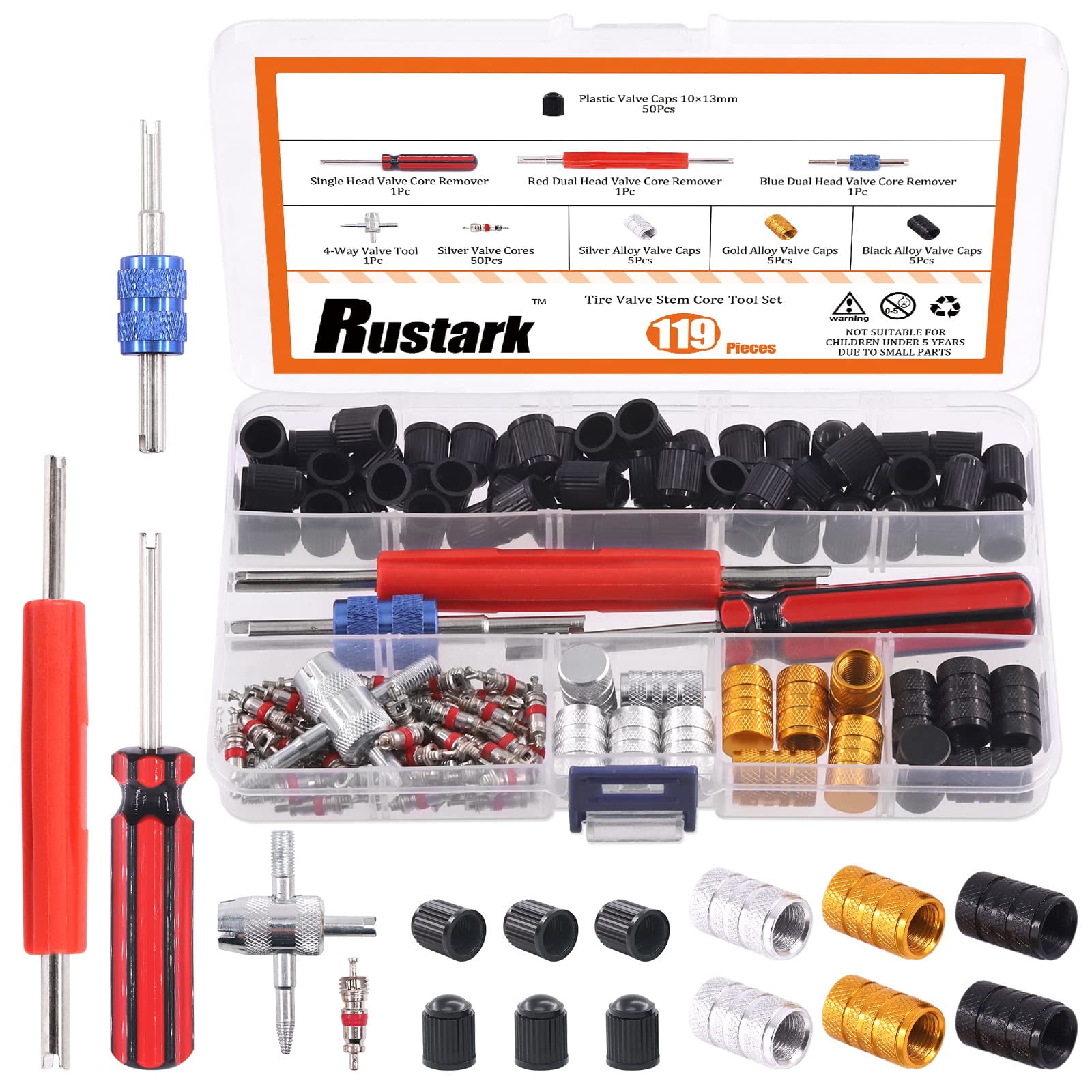 Rustark 119Pcs Valve Core Remover Tools with Aluminum Tire Valve Stem ...