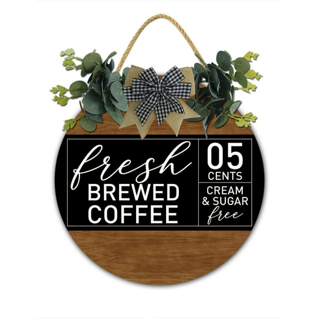 Rustic 11Inch Coffee Bar Sign Decor, Fresh Brewed Coffee Cream & Sugar ...