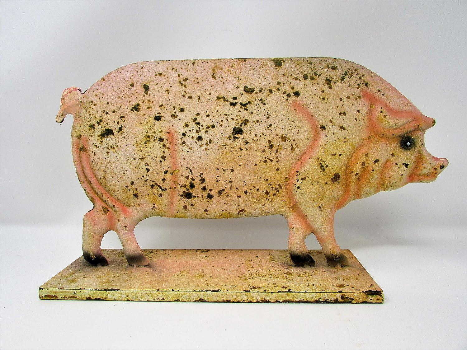 Rustic 14.5" X 8.5" Shabby Chippy Metal Pig Statue Shelf Mantle Decor ...