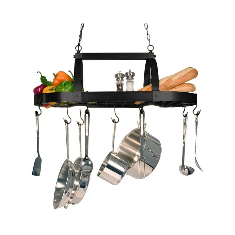 Rustic 2 Light 10 Hook Ceiling Mounted Hanging Pot Rack in Bronze ...