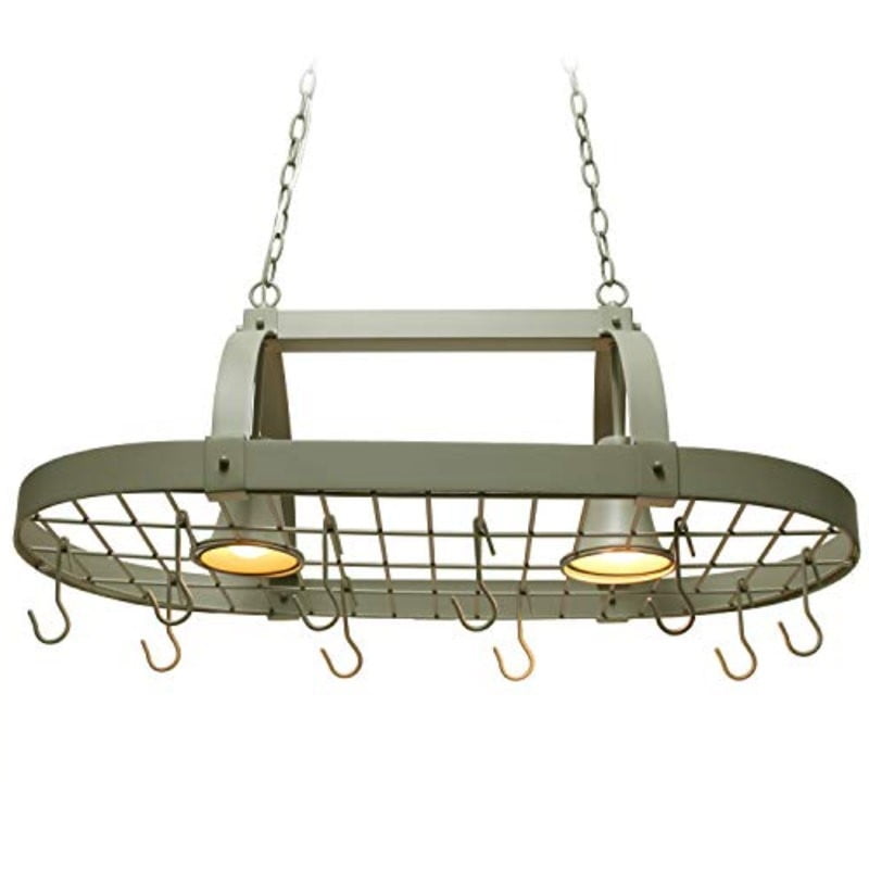 Rustic 2 Light 10 Hook Ceiling Mounted Hanging Pot Rack in Slate Gray ...