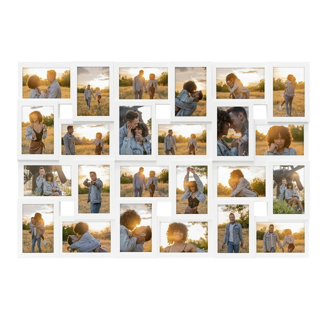 Rustic 24-Socket Collage Photo Frame for Wall, 4x6 Pictures, Large Family and Friend Decor ...