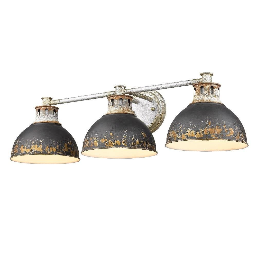 Rustic 3-Light Vanity Light in Antique Black Iron with Aged Galvanized ...