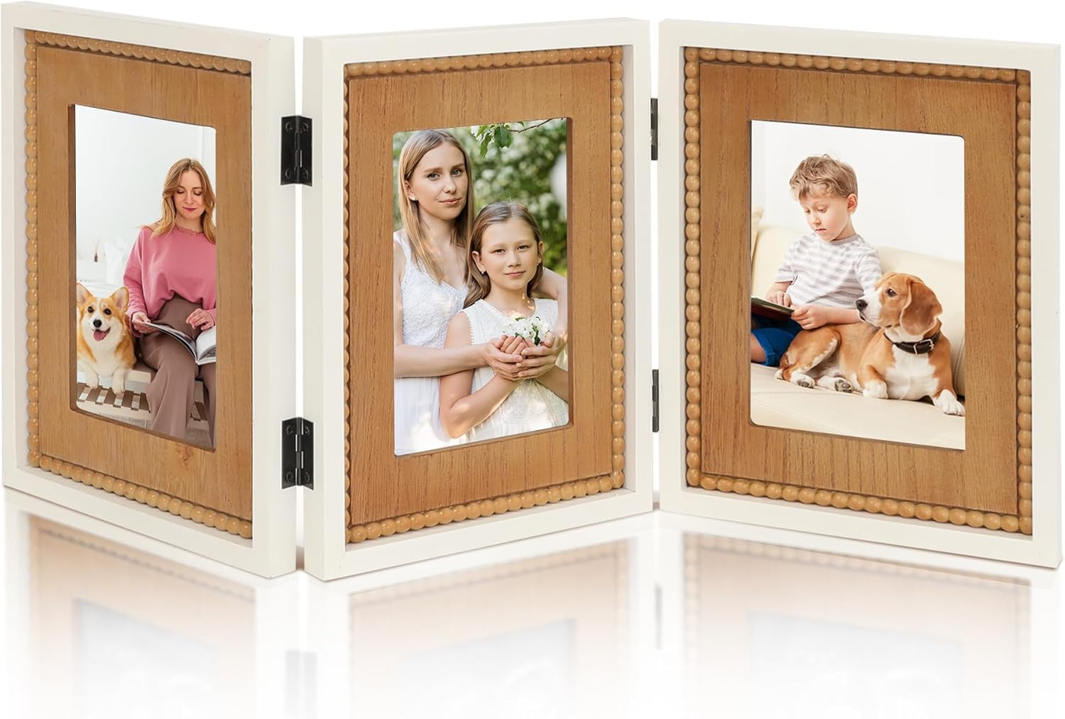 Rustic 3 Picture Frame 4X6, Triple Hinged Photo Frames with Beads for ...