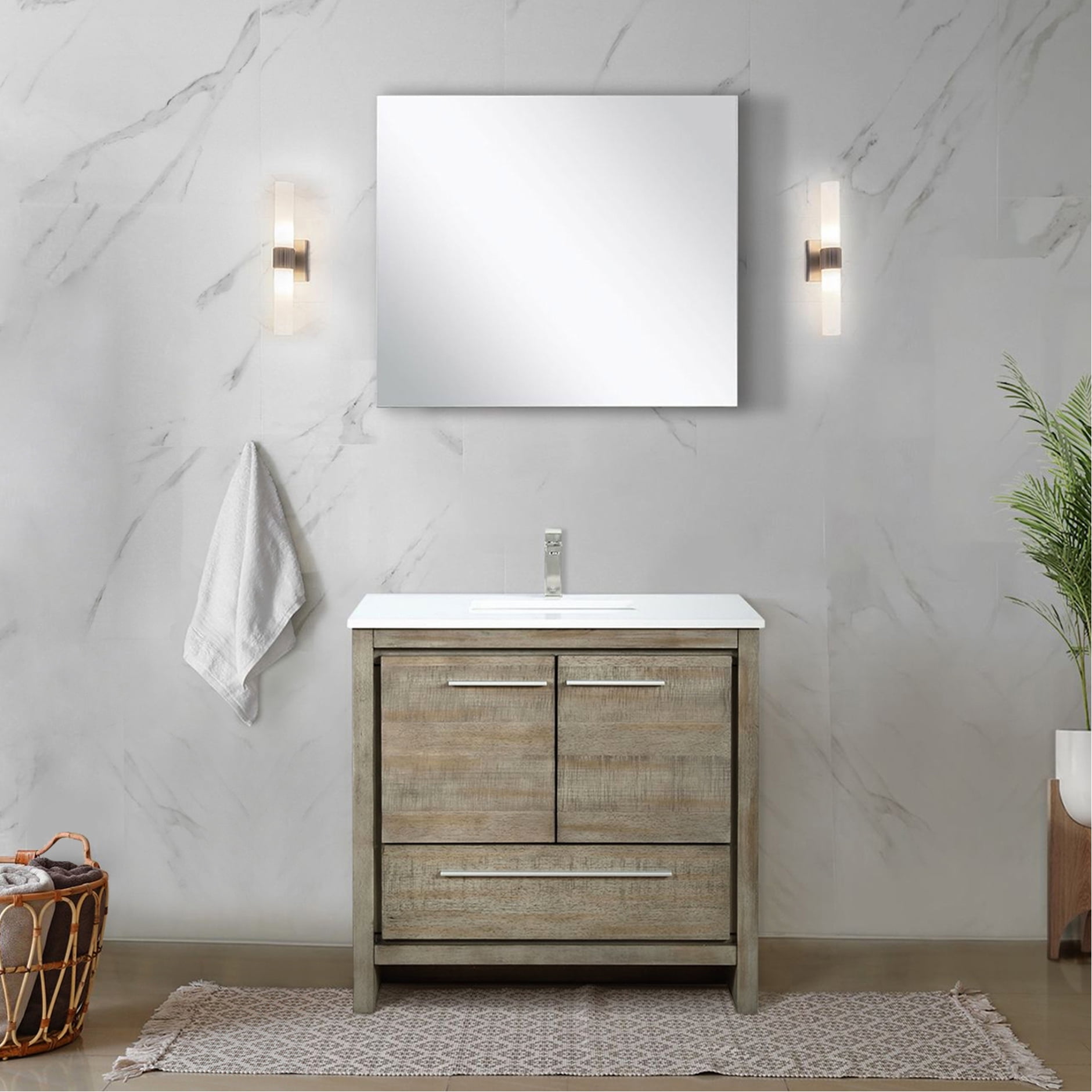 Rustic 36 In. W X 20 D Bath Vanity With White Quartz - Solid Wood Body ...