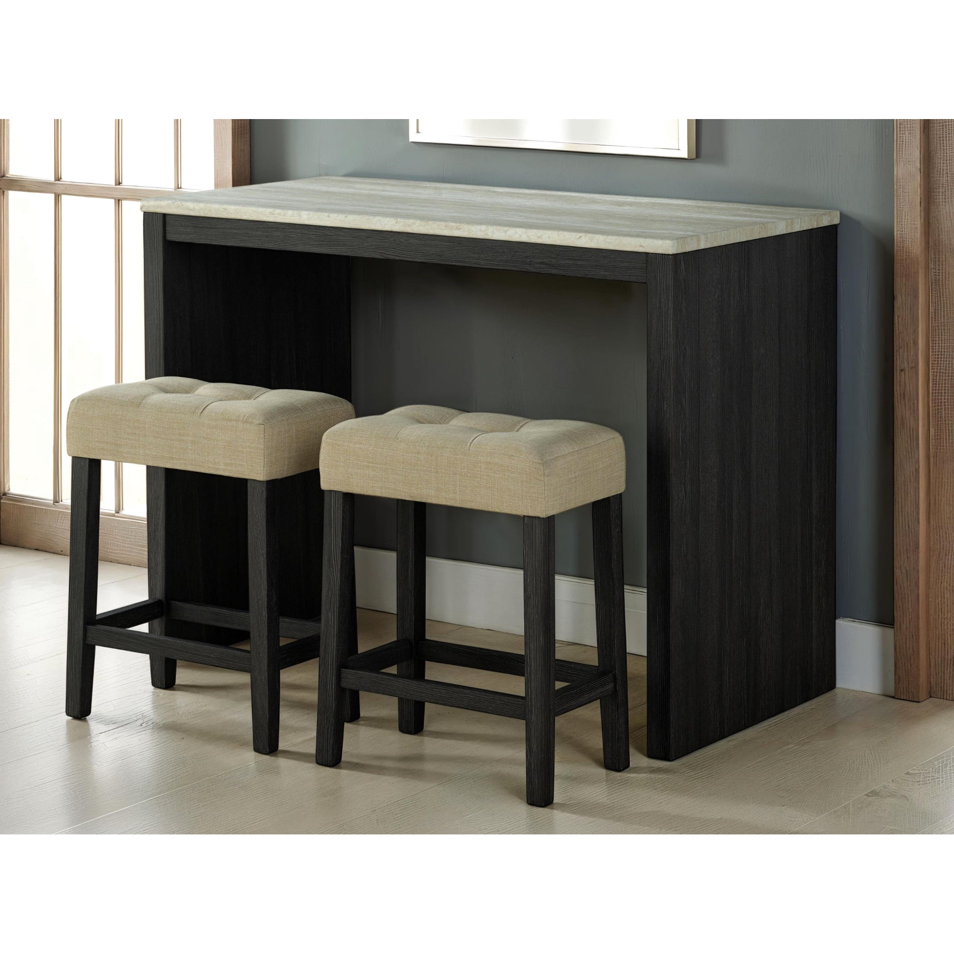 Rustic 3pc Dining , Table And 2 Beige Stools, For Craft Room Decoration ...