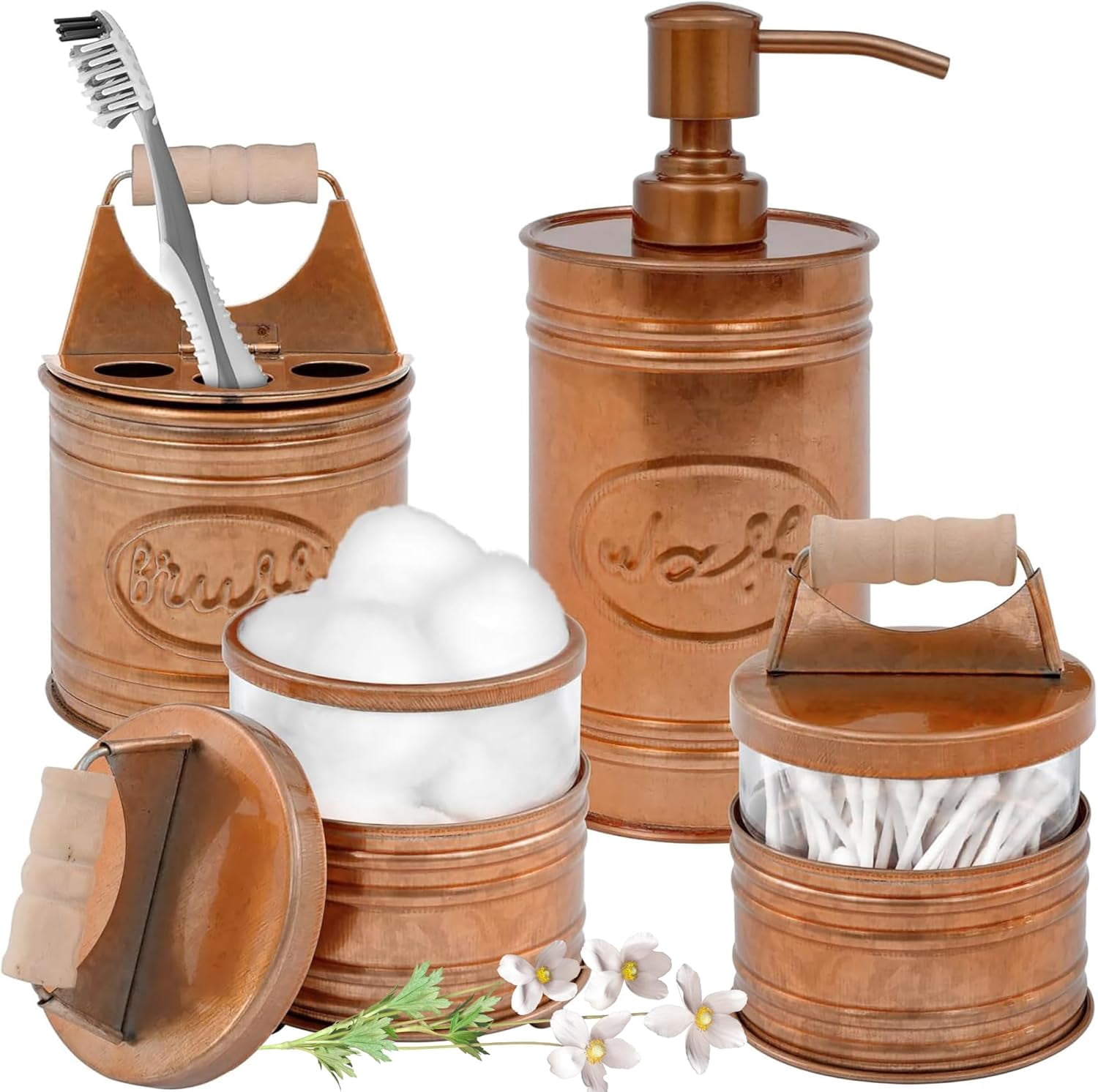 Rustic 4-Piece Bathroom Accessories Set with Copper Powder-Coated Soap ...