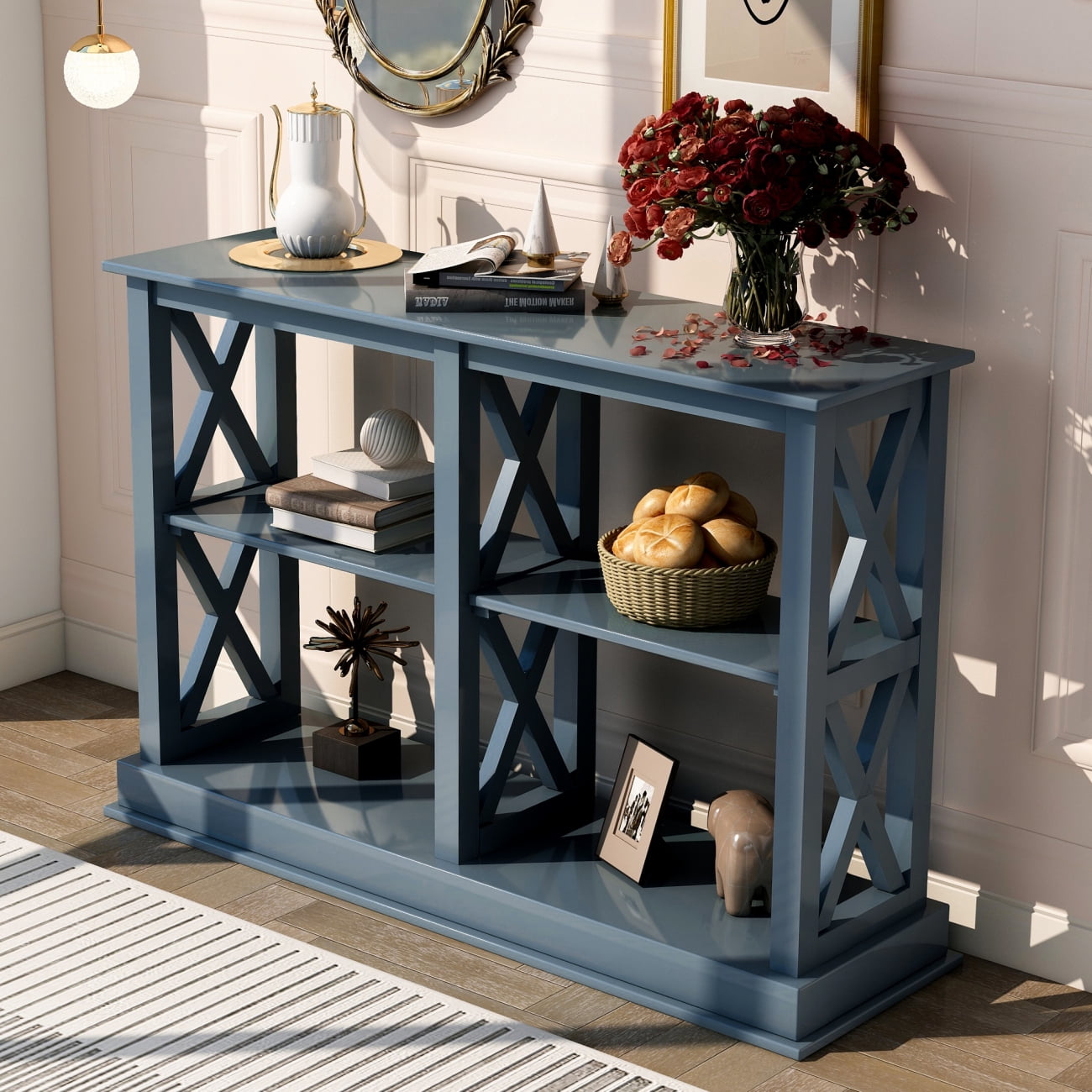 Rustic 46.5" Console Table, Narrow Sofa Table with 3 Tier Open Storage ...