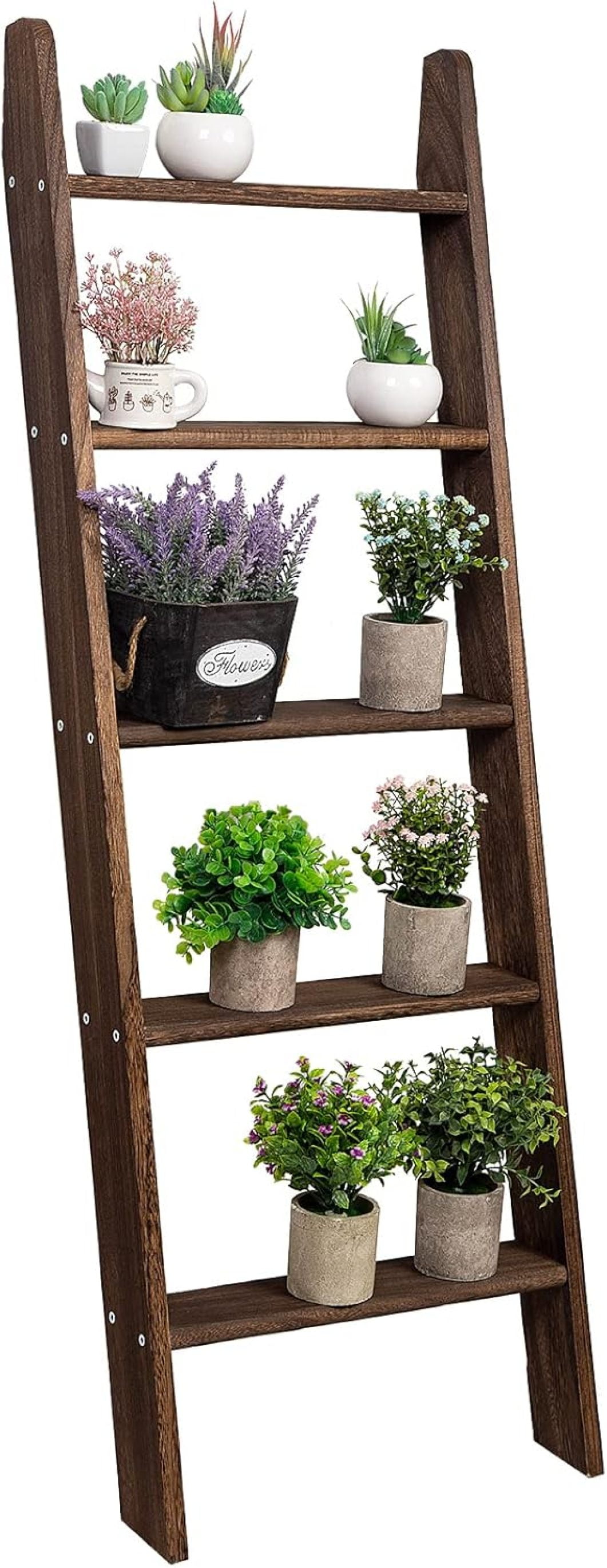 Rustic 5-Tier Wall-Leaning Wood Loadder Towel Racks for Bathroom ...