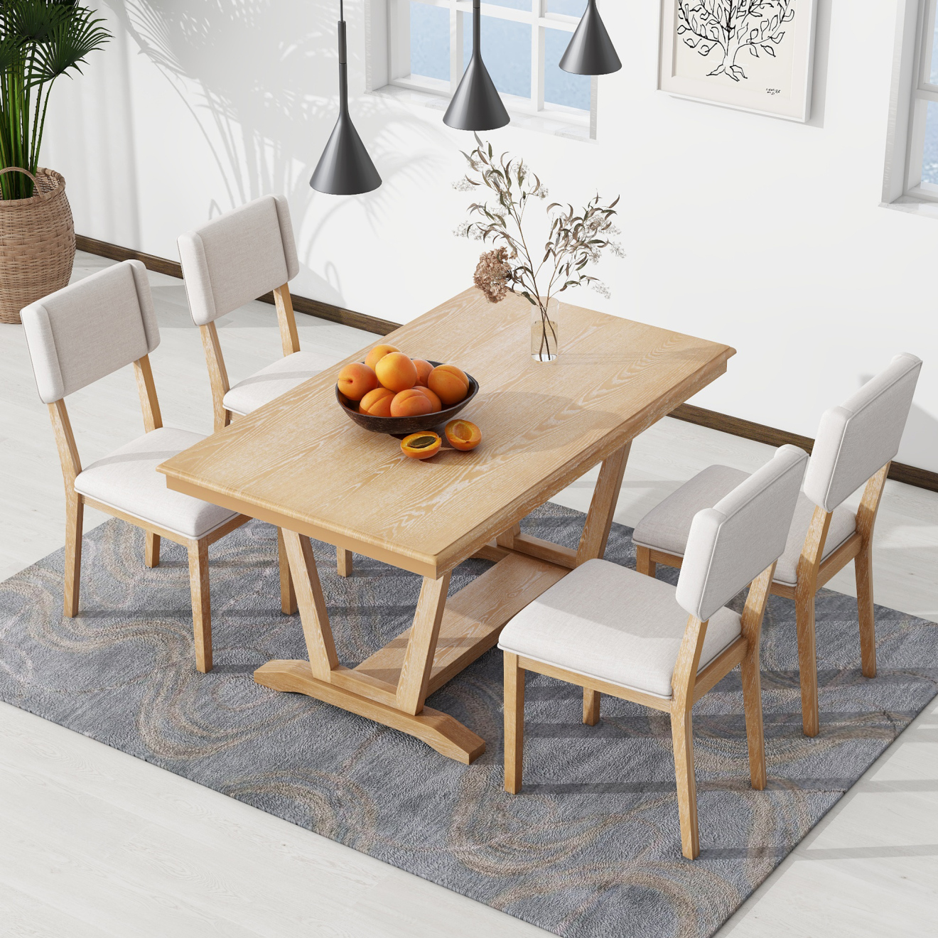 Rustic 5-piece Dining Table Set, Solid Wood Kitchen Dining Table Set ...