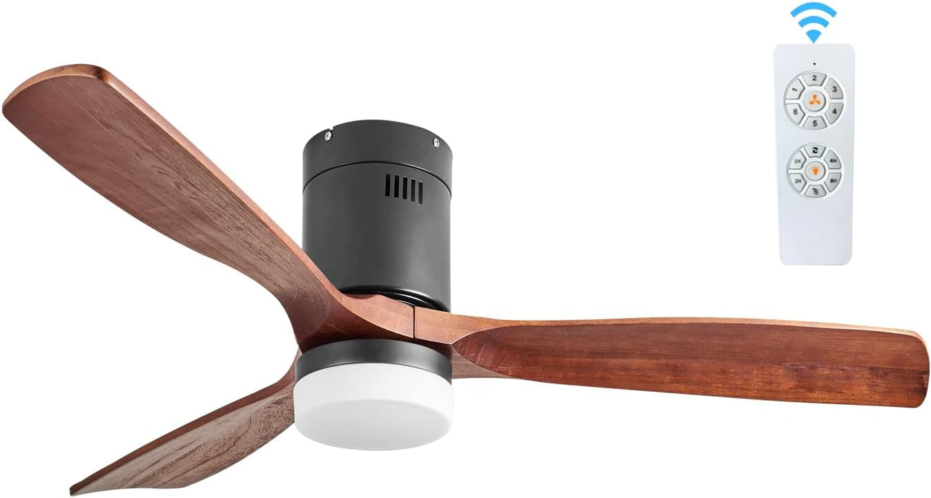 Rustic 52 Inch Low Profile Ceiling Fan with Lights Remote Control ...