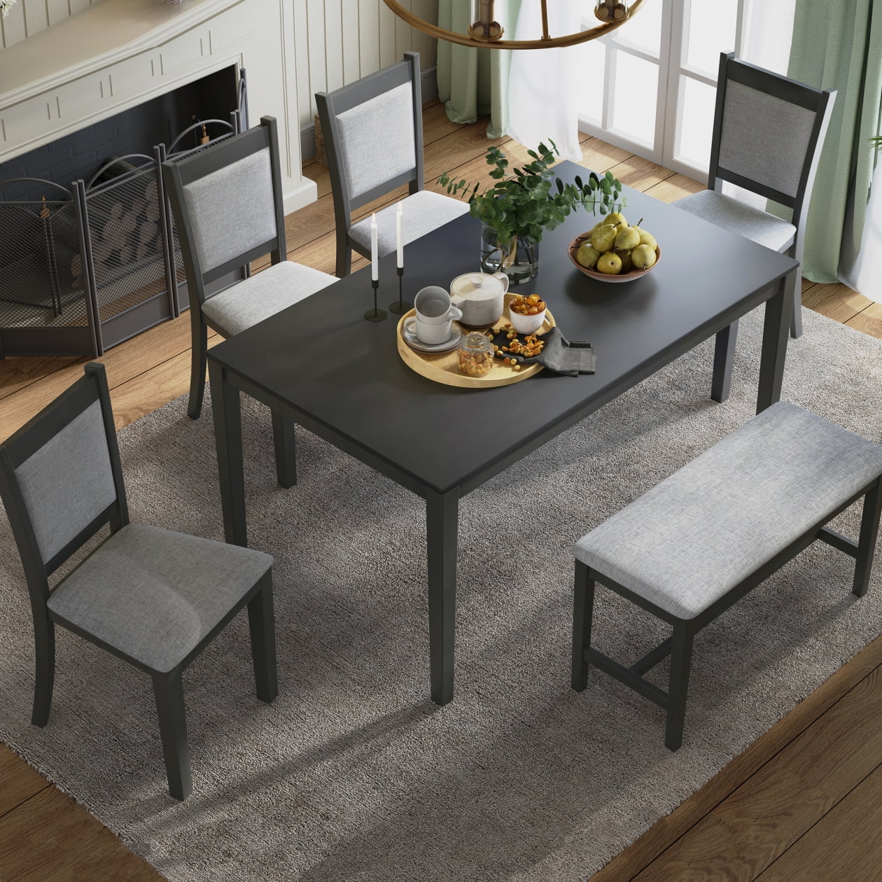 Rustic 6-Piece Dining Table Set,Wood Dining Room Table Set with ...