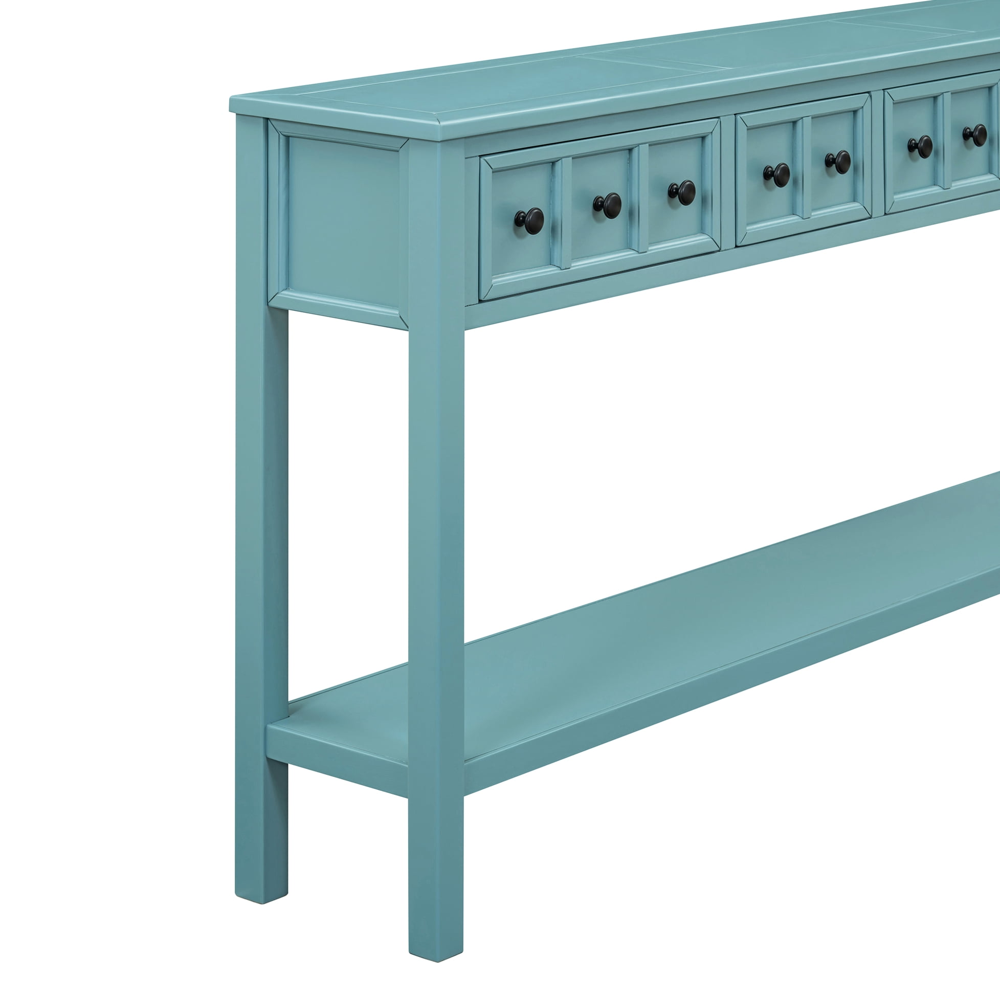 Rustic 60" Console Table With Two Drawers And Bottom Shelf For Display Storage, Turquoise A ...