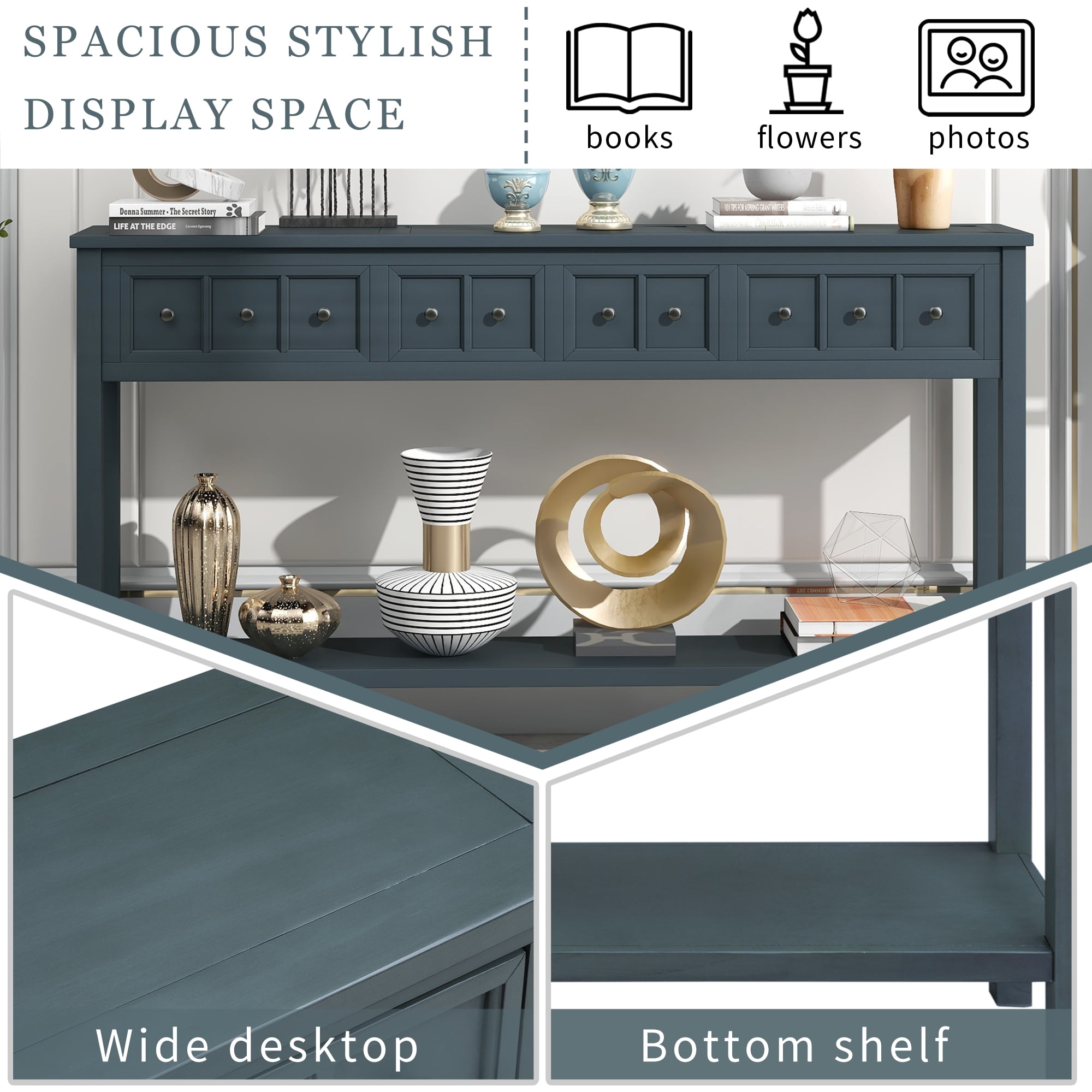 Rustic 60 Entryway Console Table with Dual Drawers and Storage Shelf ...