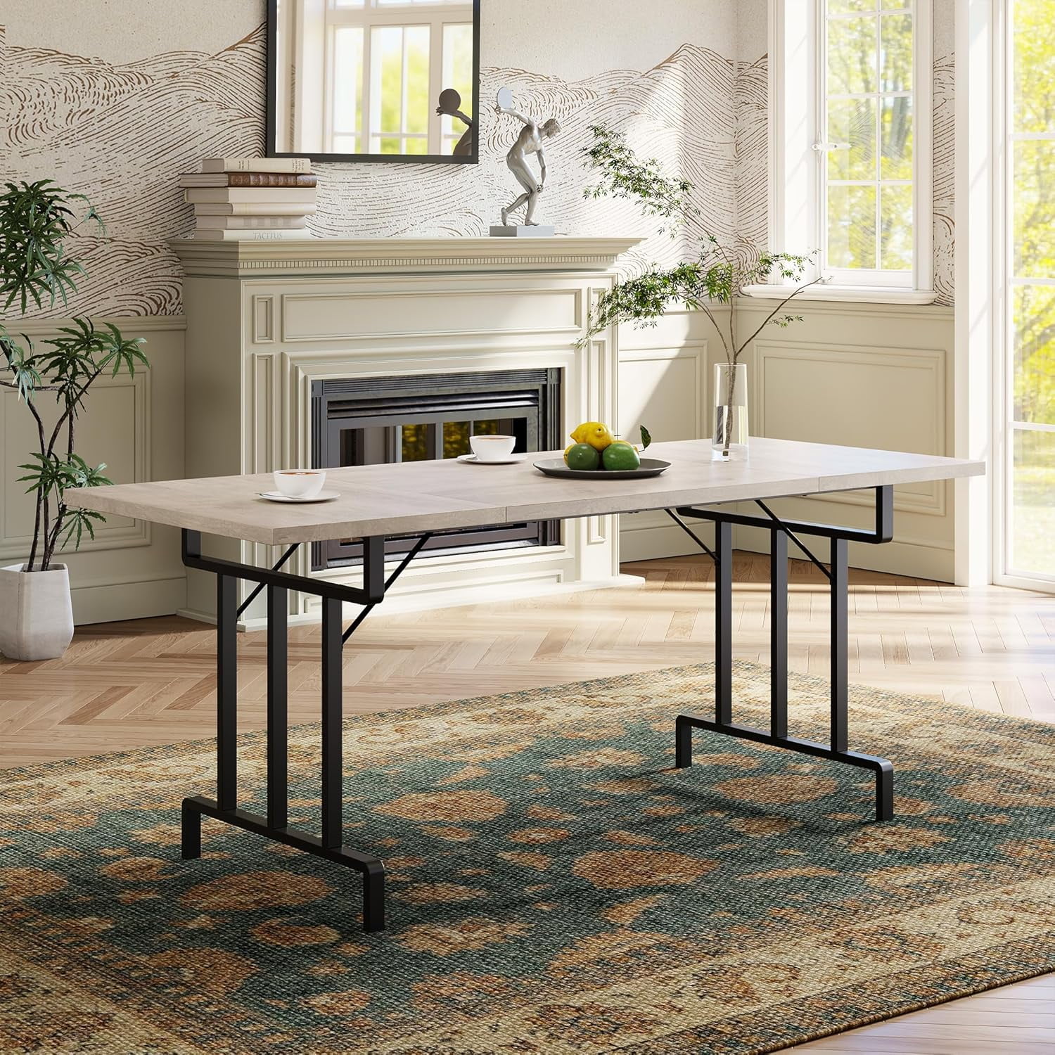 Rustic 70.87-Inch Dining Table for 6-8 People with Heavy Duty Metal ...