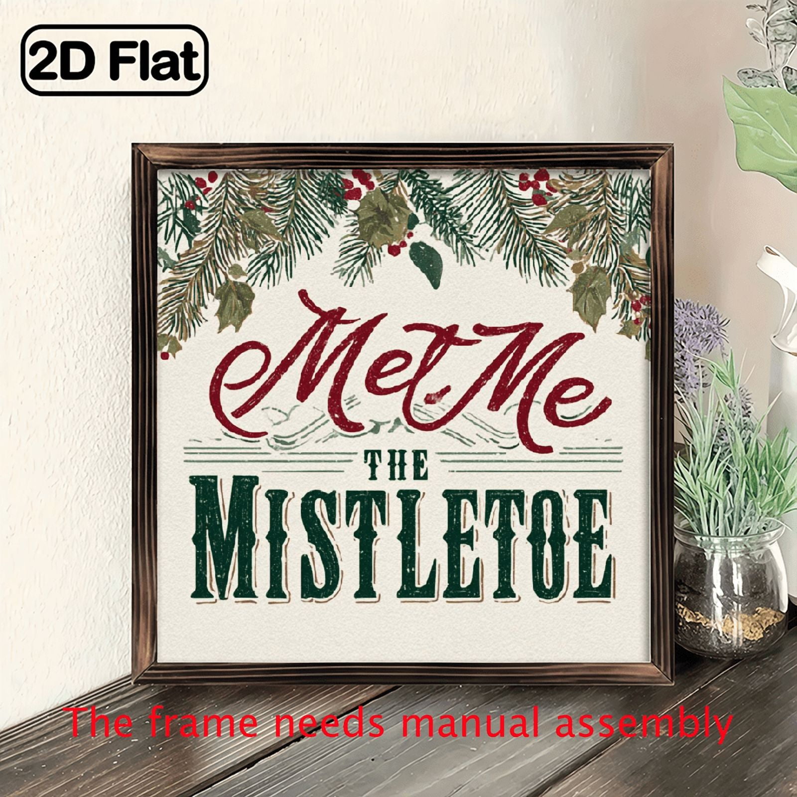 Rustic 8x8inWooden Christmas Sign - 'Meet Me Under The Mistletoe ...