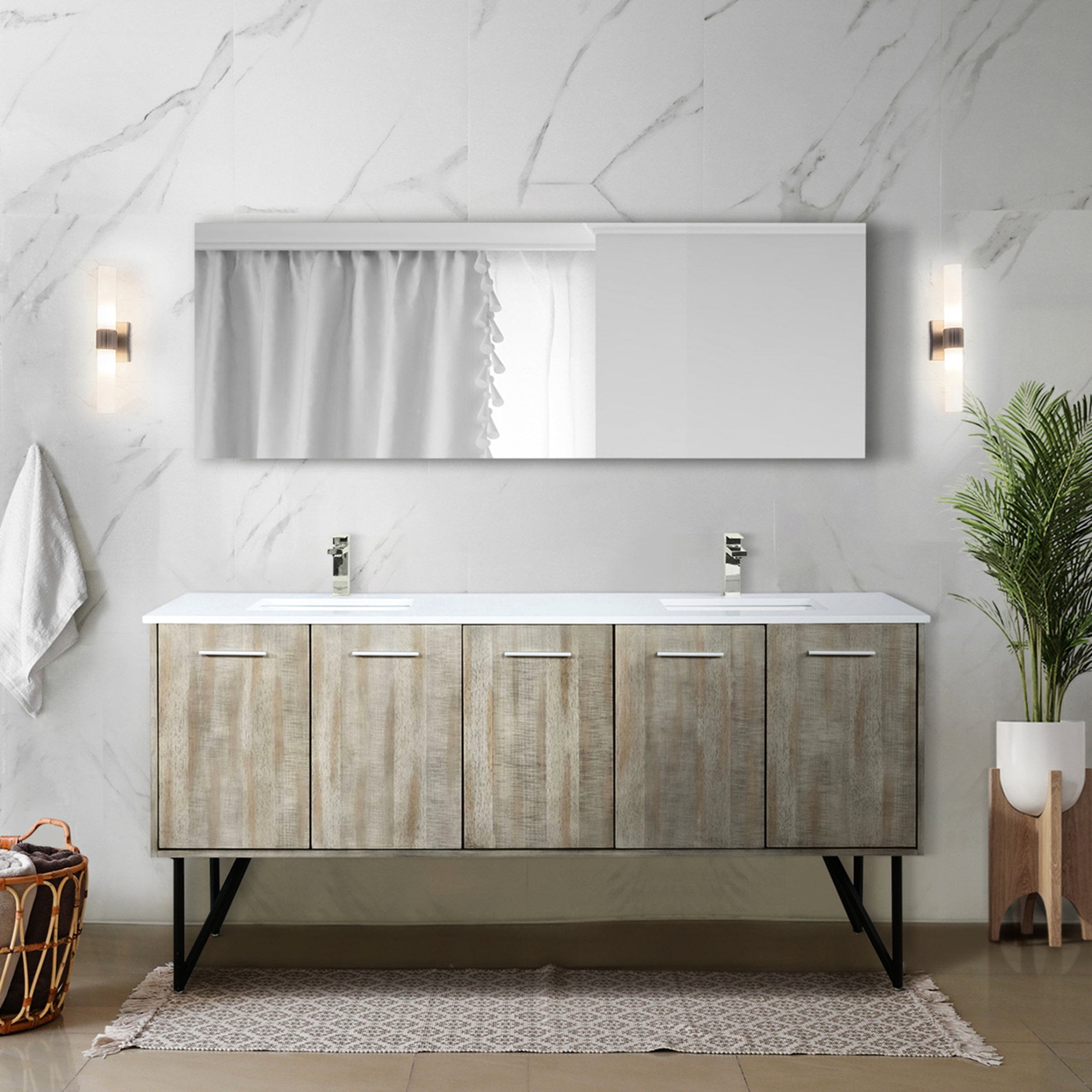 Rustic Acacia Double Bath Vanity 72 in. W with Faucet Included / Soft ...