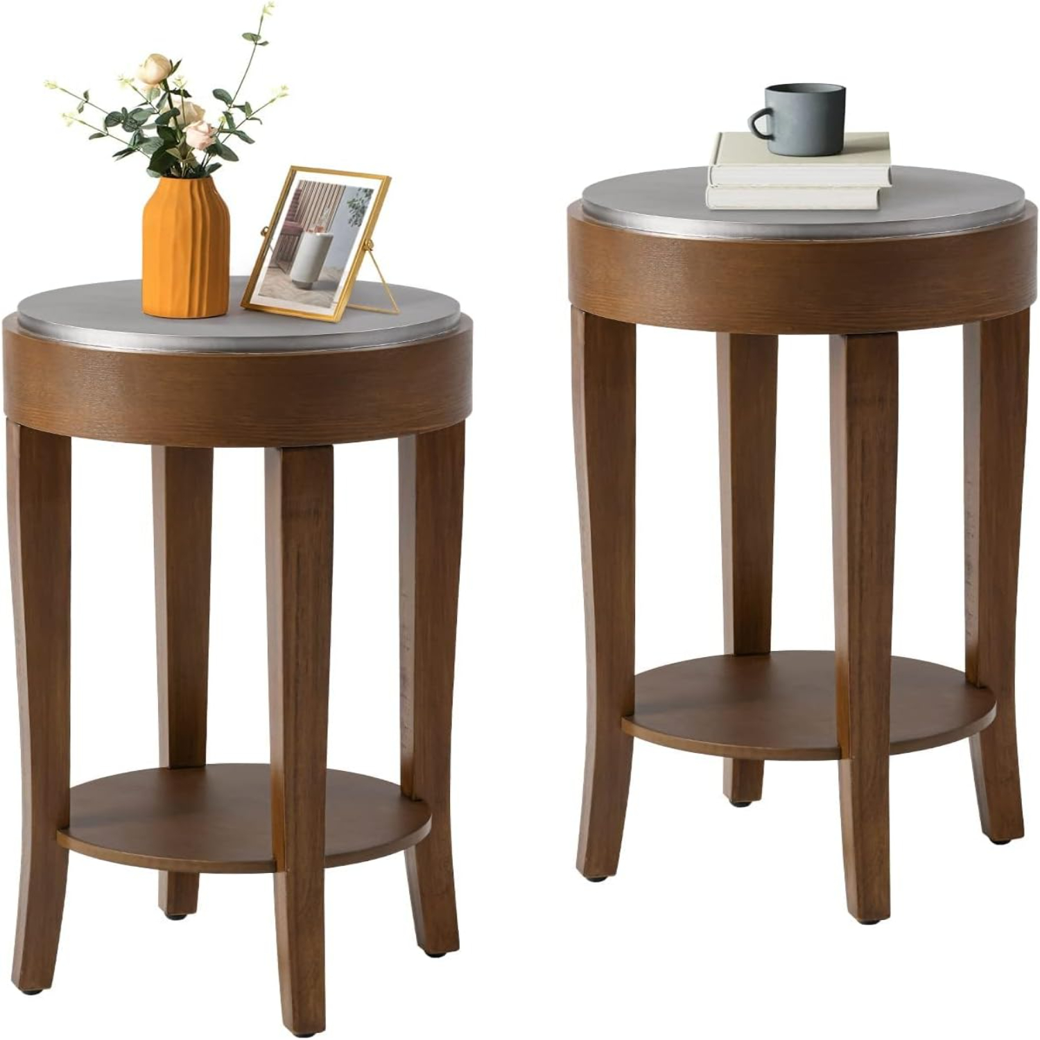 Rustic Accent End Table Octagonal Farmhouse Wood Side Table with Curved ...