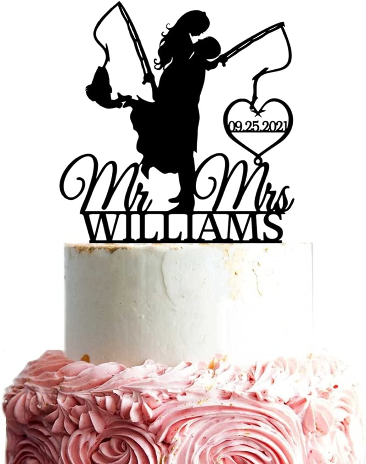 Rustic Acrylic Cake Toppers Customized Fishing Wedding Cake Topper ...