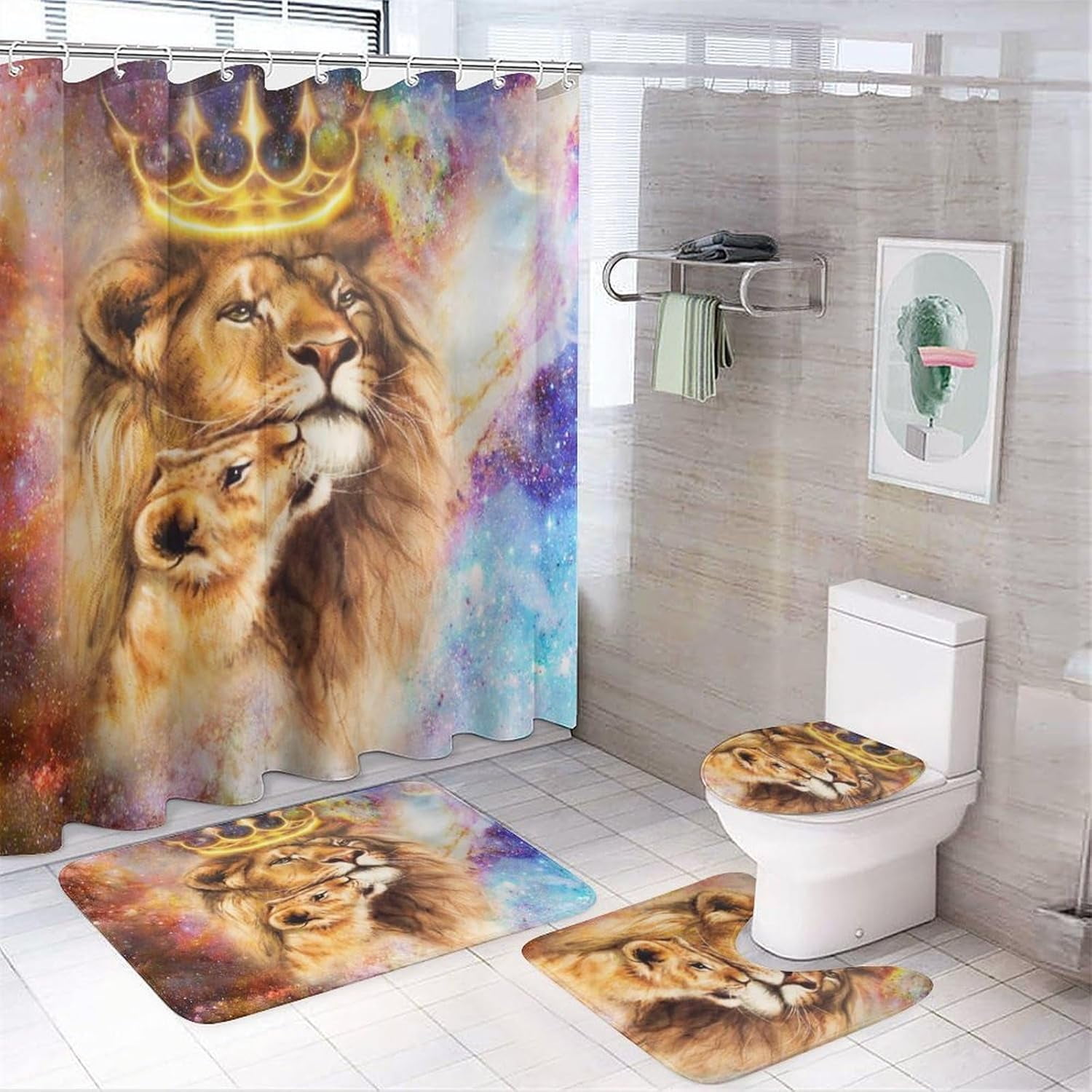 Rustic African Lion 4 Pcs Waterproof Shower Curtain Set,Summer Tropical ...