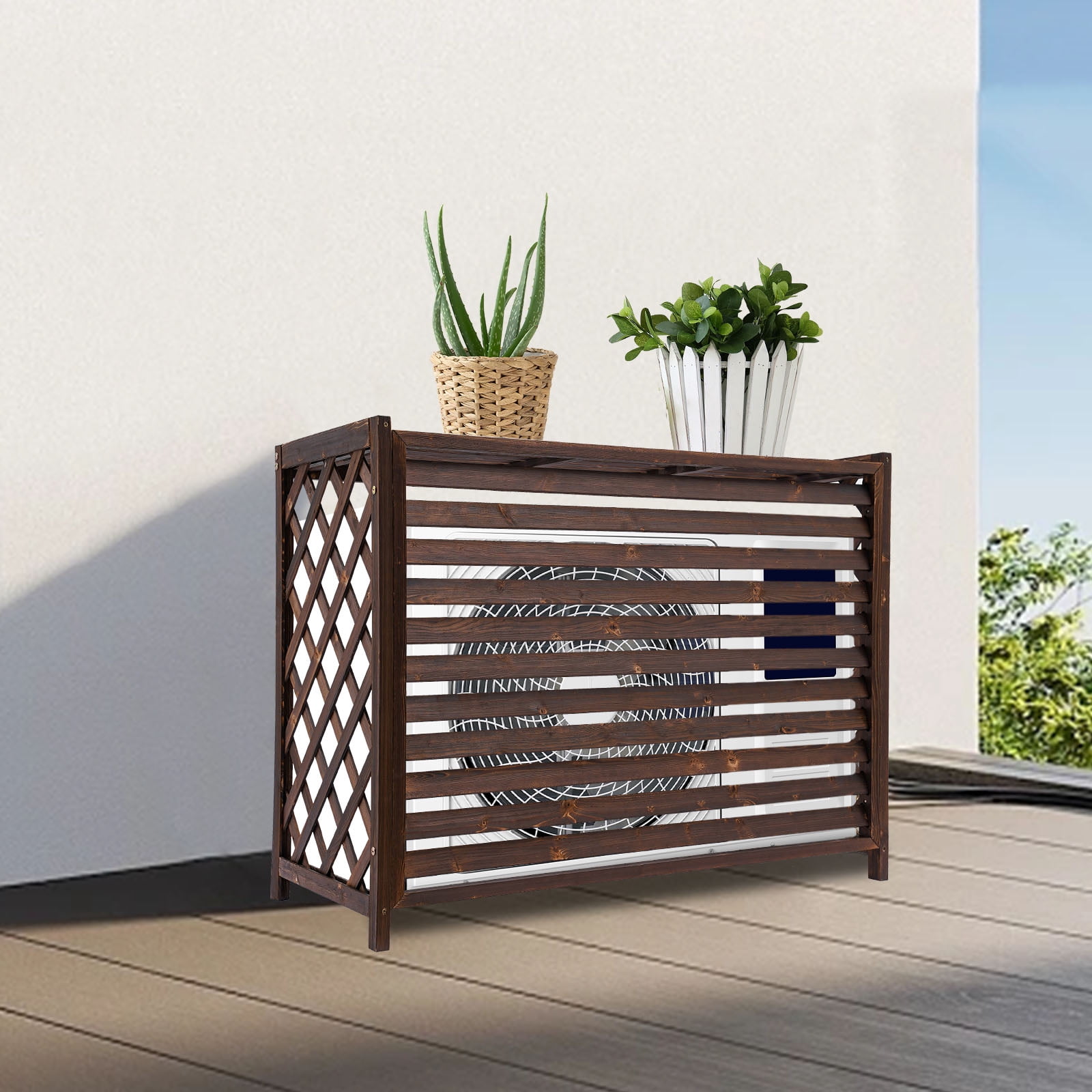 Rustic Air Conditioner Screen Wood Color Air Conditioner Fence Screen ...