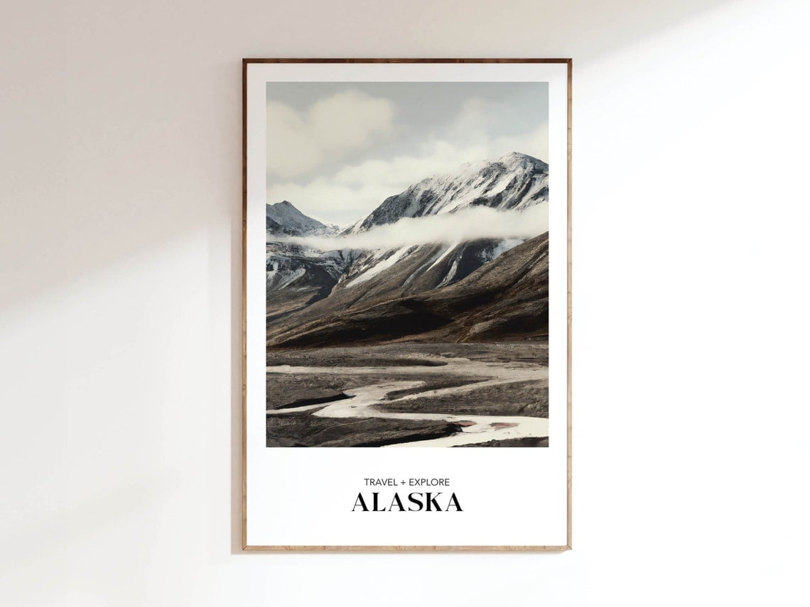 Rustic Alaska Travel Poster Alaska Mountains Print Travel Wall Art ...