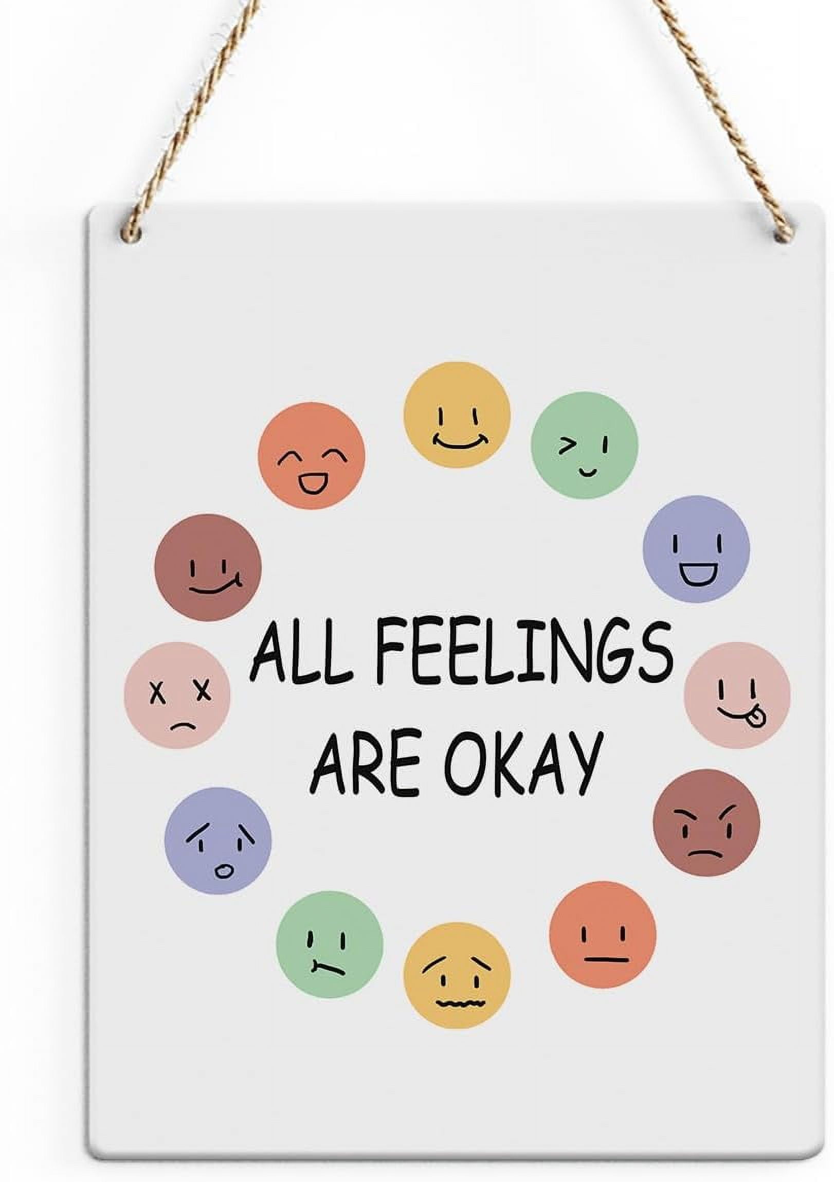 Rustic All Feelings are Okay Wood Decor Sign, Colorful Emotions Quote ...