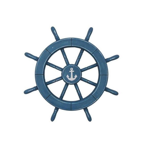Rustic All Light Blue Decorative Ship Wheel with Anchor- 18 in ...
