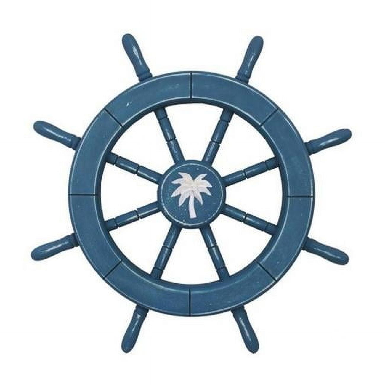 Rustic All Light Blue Decorative Ship Wheel with Palm Tree- 18 in ...