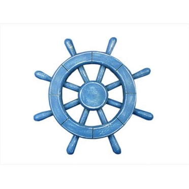 DecMode Blue Wood Ship Wheel Sail Boat Wall Decor with Distressing ...
