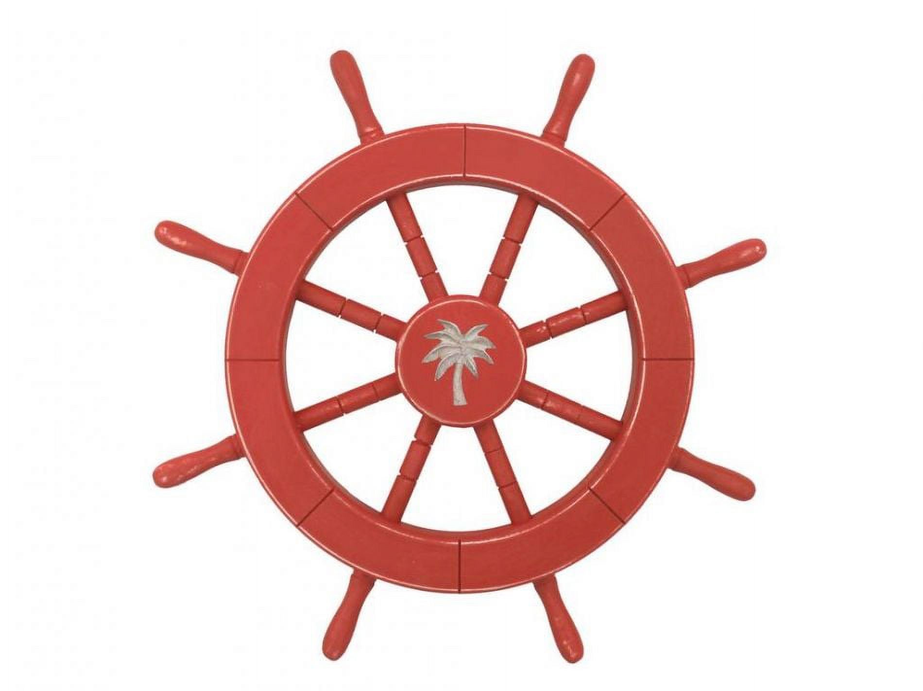 Rustic All Red Decorative Ship Wheel With Palm Tree 18" - Wooden Ships ...
