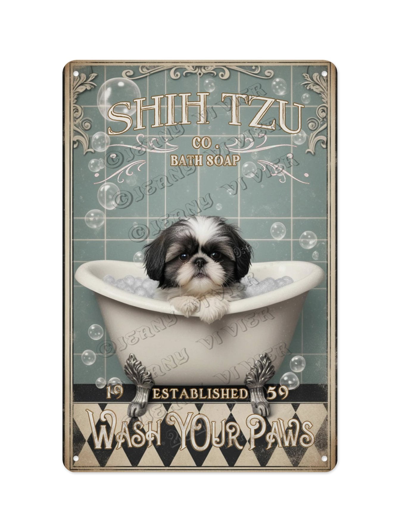 Rustic Aluminum Metal Sign, 8 x 12 Inches, Black White Shih Tzu Wash ...