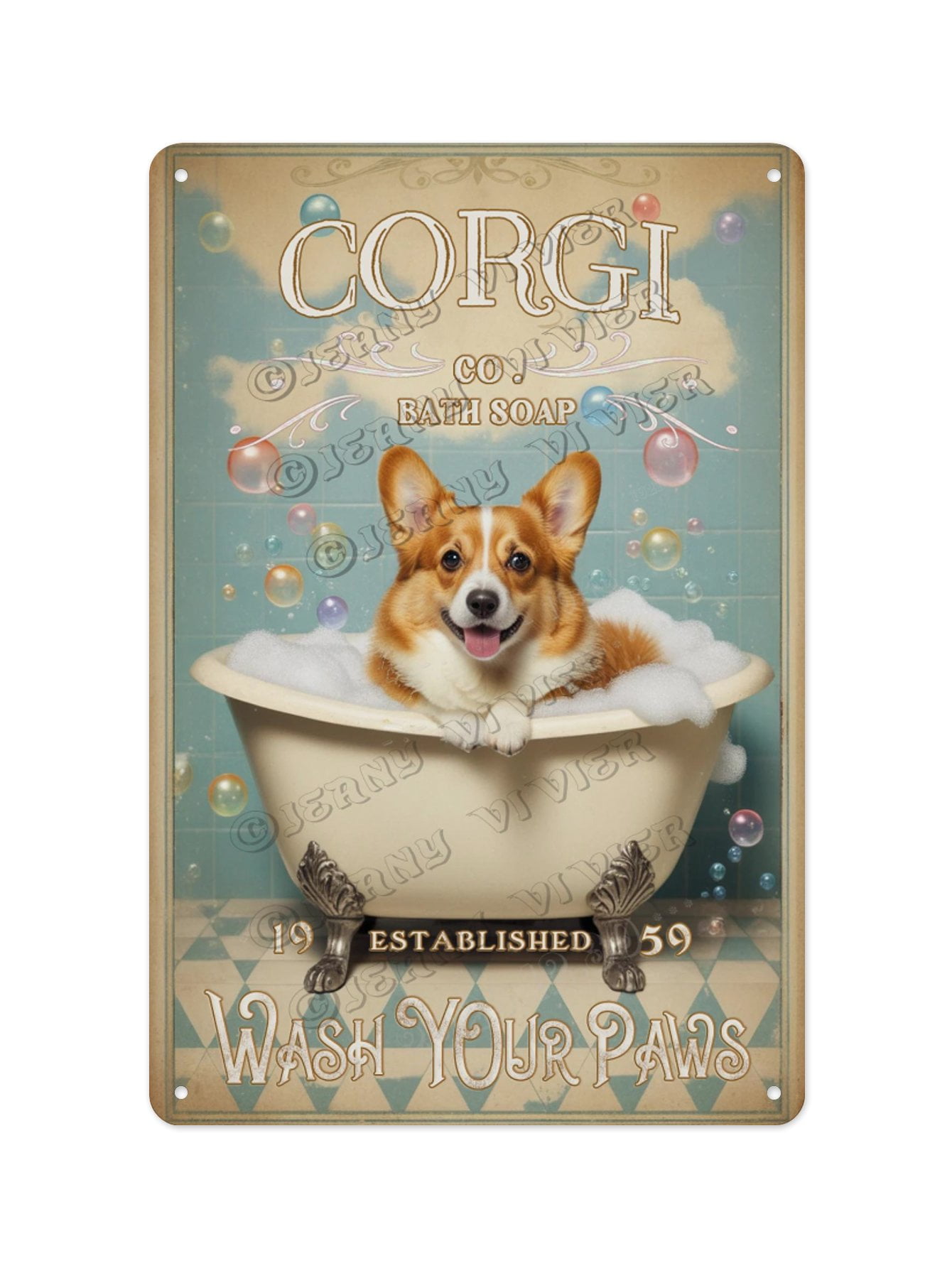 Rustic Aluminum Metal Sign, 8 x 12 Inches, Corgi Wash Your Paws Sign, A ...
