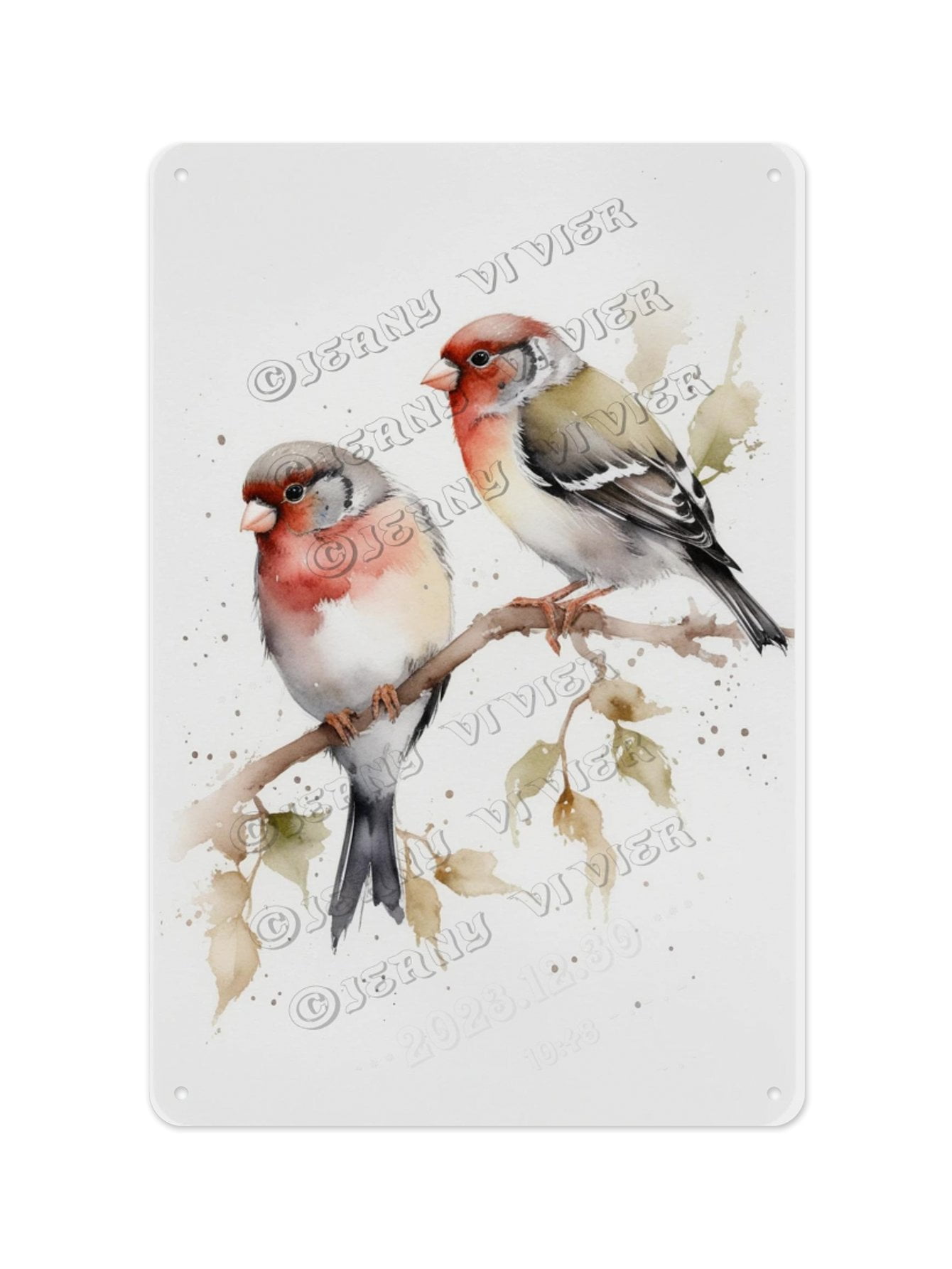 Rustic Aluminum Sign, 8 x 12 Inches, Watercolor Finches on The Branch ...