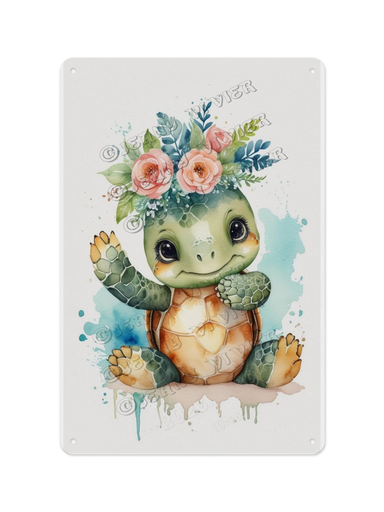 Rustic Aluminum Sign - Watercolor Sea Turtle - 8 x 12 Inches ...