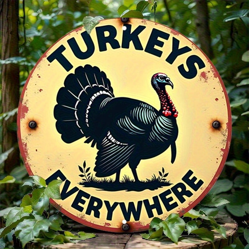 Rustic Aluminum "Turkeys Everywhere" Round Sign - Vintage Farm Tin ...