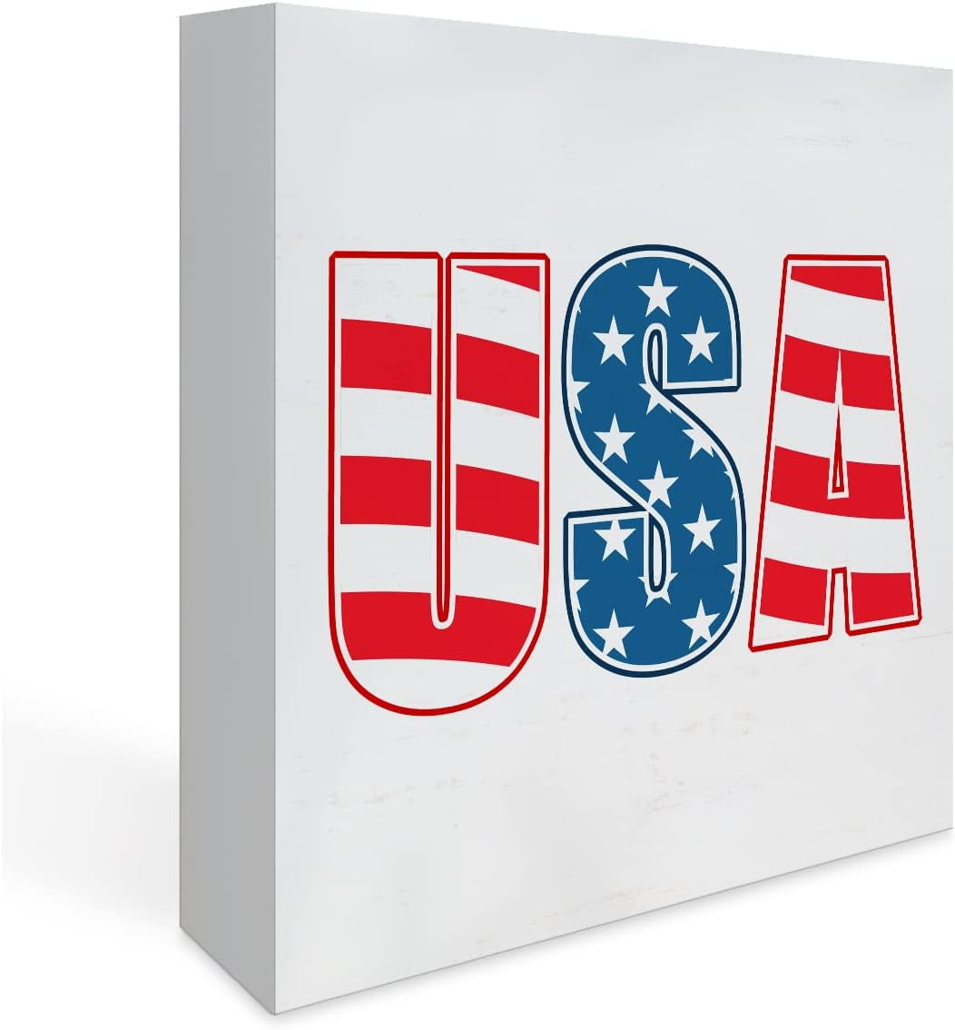 Rustic America Wood Box Sign, Farmhouse Patriotism Theme Artwork Decor ...