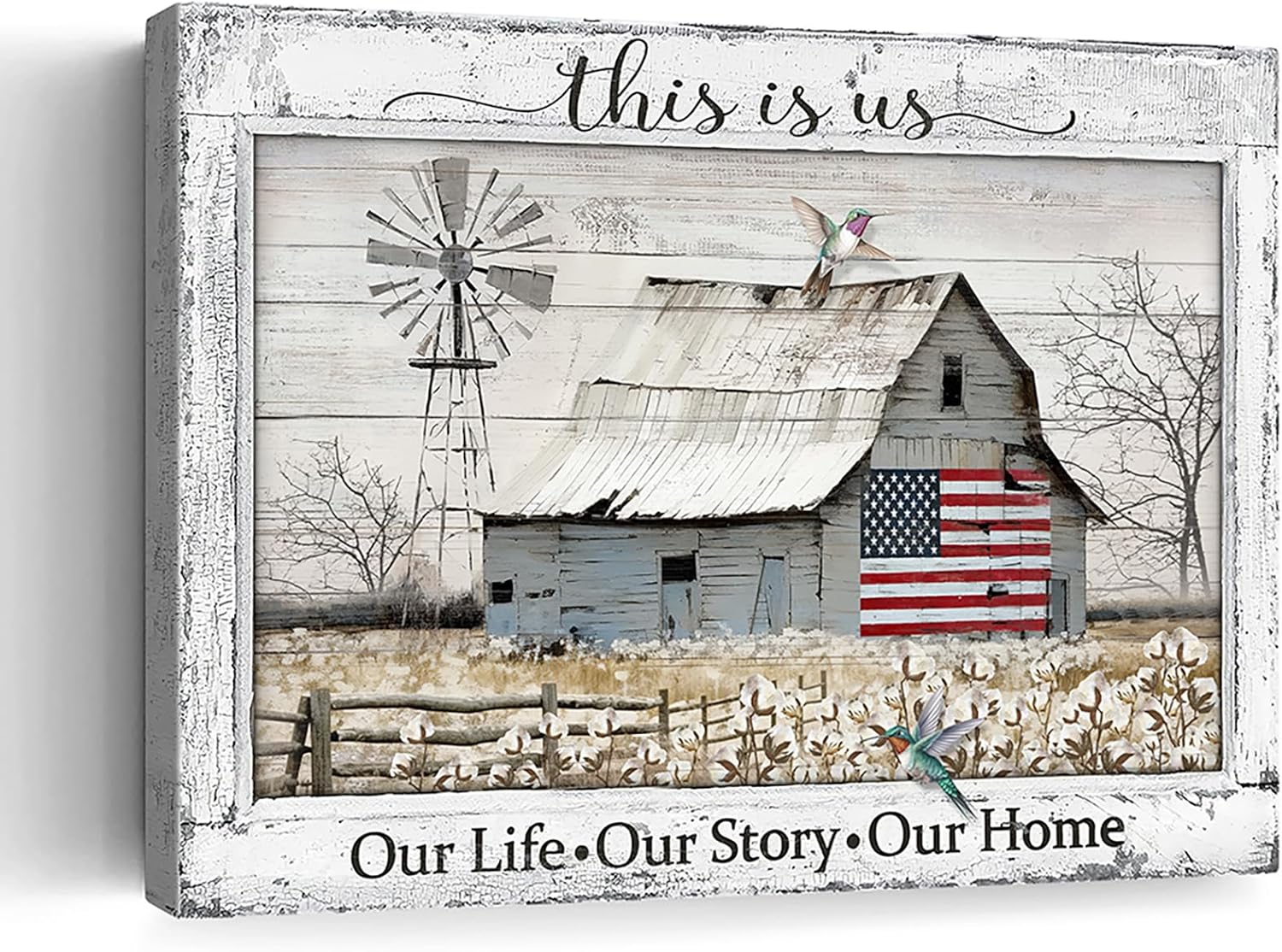 Rustic American Barn Canvas Wall Art Farmhouse Windmill Flag Pictures ...