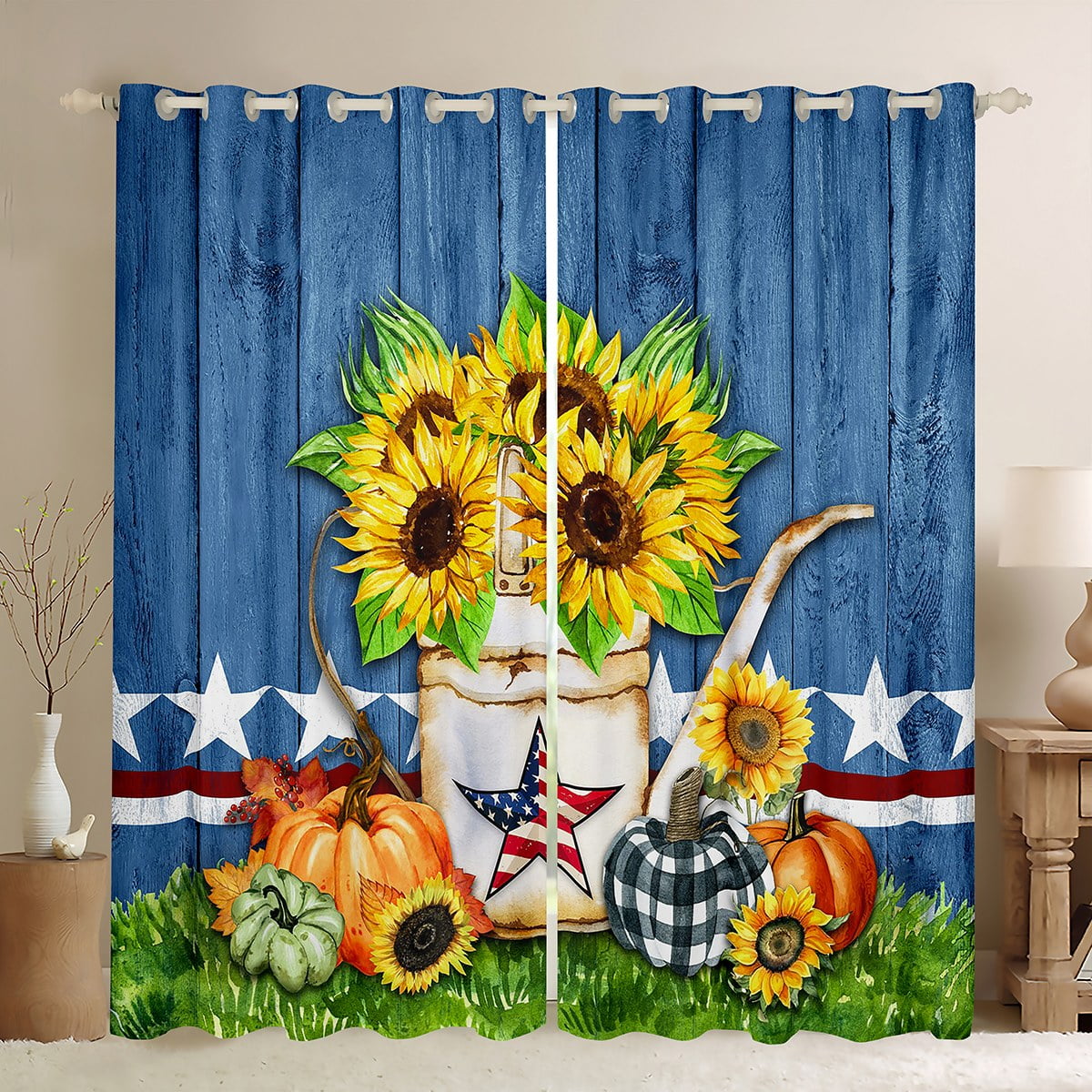 Rustic American Curtains Pumpkin Sunflowers Decor Curtains & Drapes ...